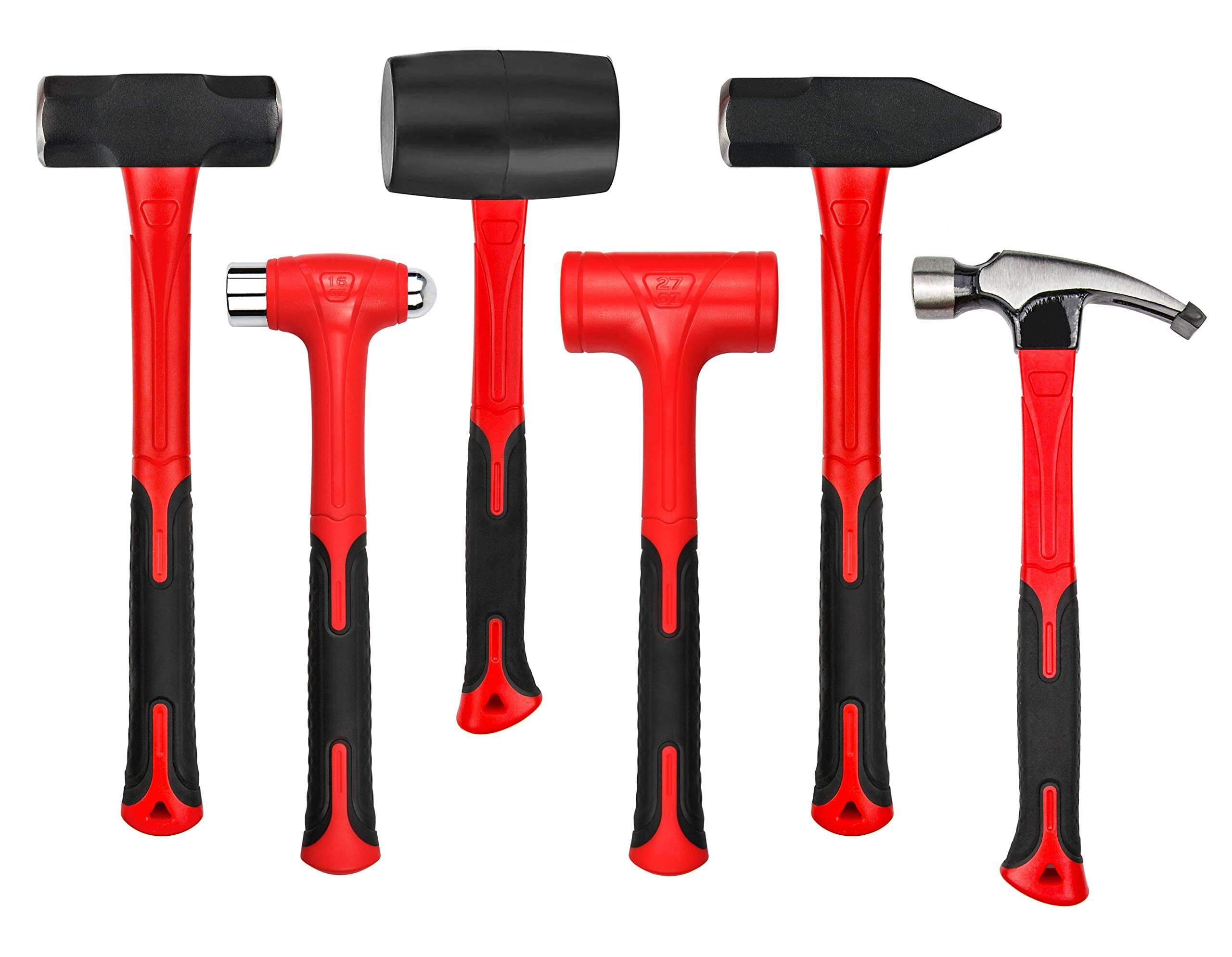 C&T 6-Piece Hammer Set, Fiberglass Handle & Mallet Set, Shock Reduction ...