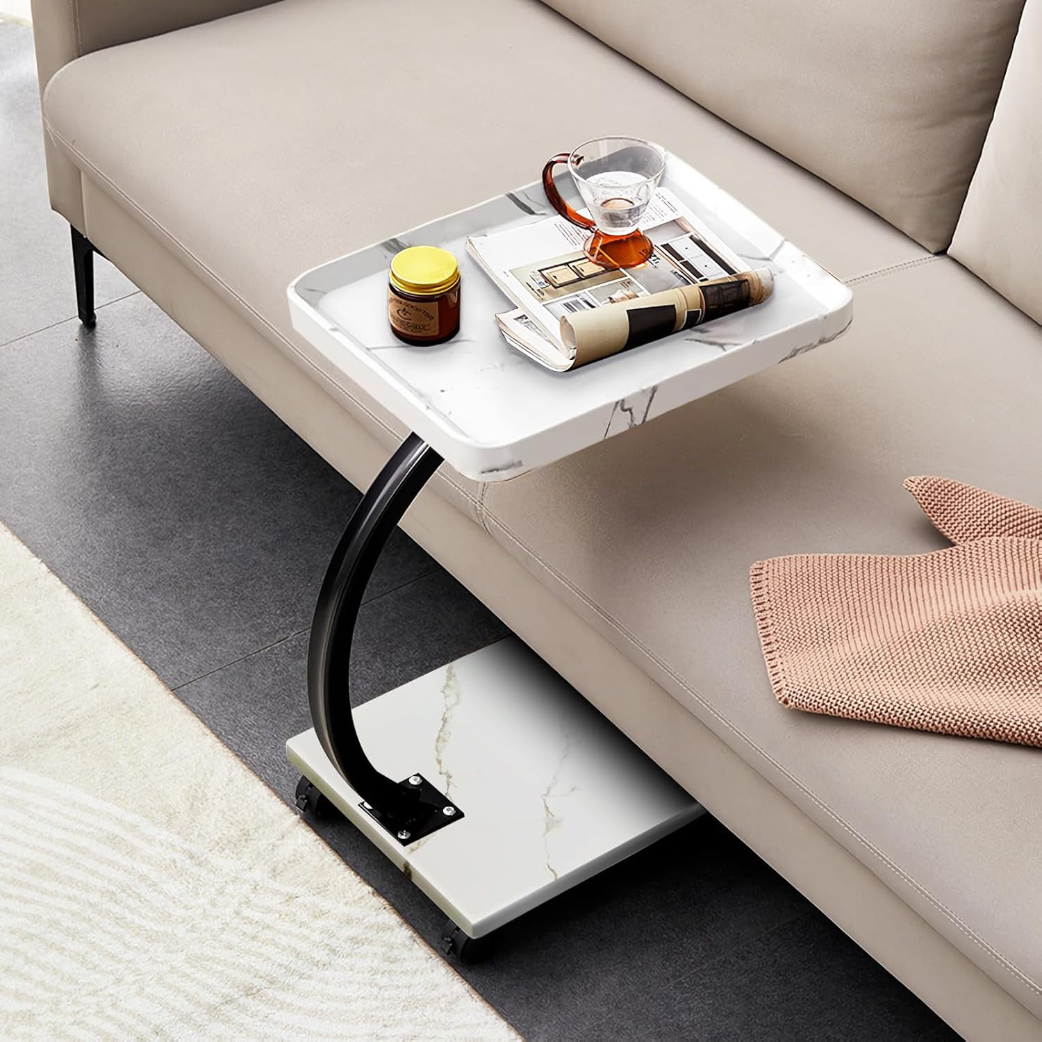 C Table End Table,360°Swivel TV Tray Table for Small Spaces, Couch Tables That Slide Under, C ...