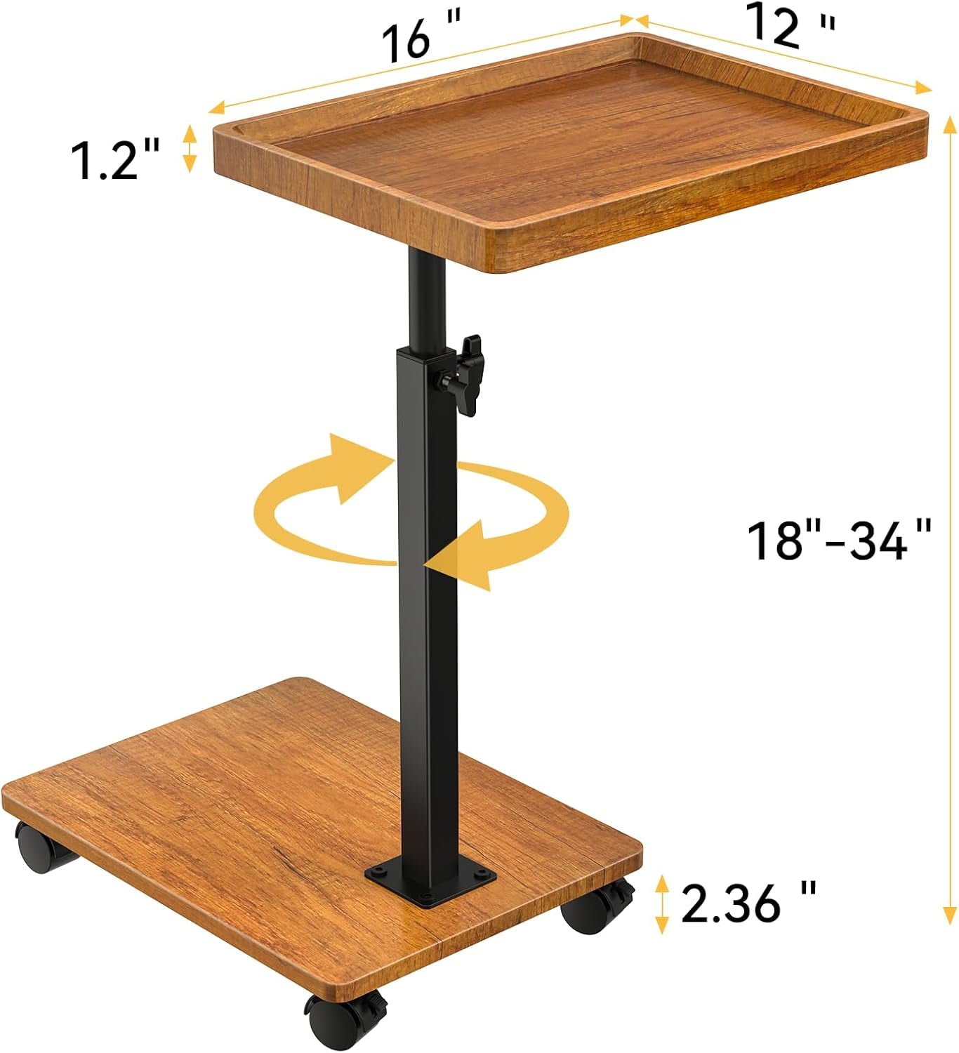 C Table End Table Adjustable Height, 360 ° Swivel TV Tray Table for ...