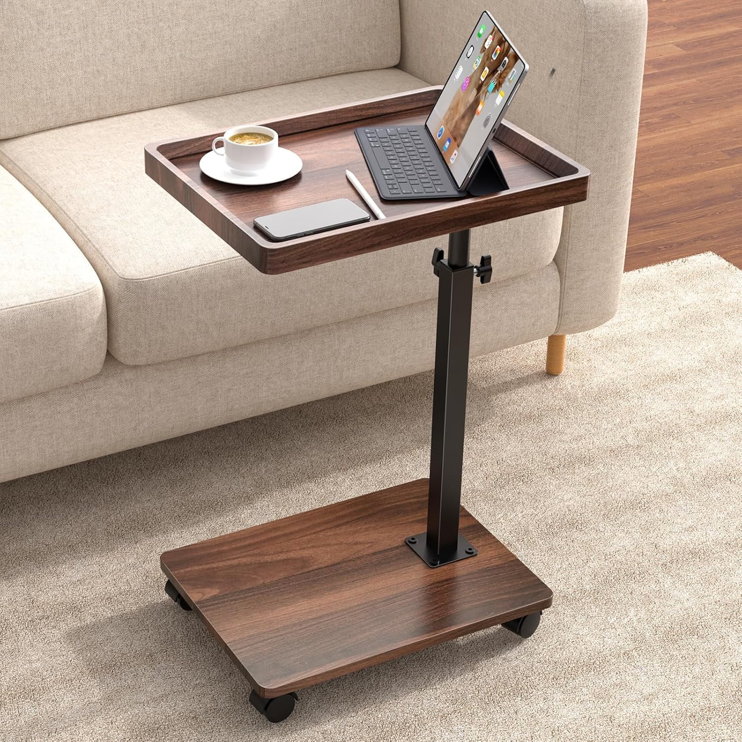C Table End Table Adjustable Height, 360°Swivel TV Tray Table for Small ...