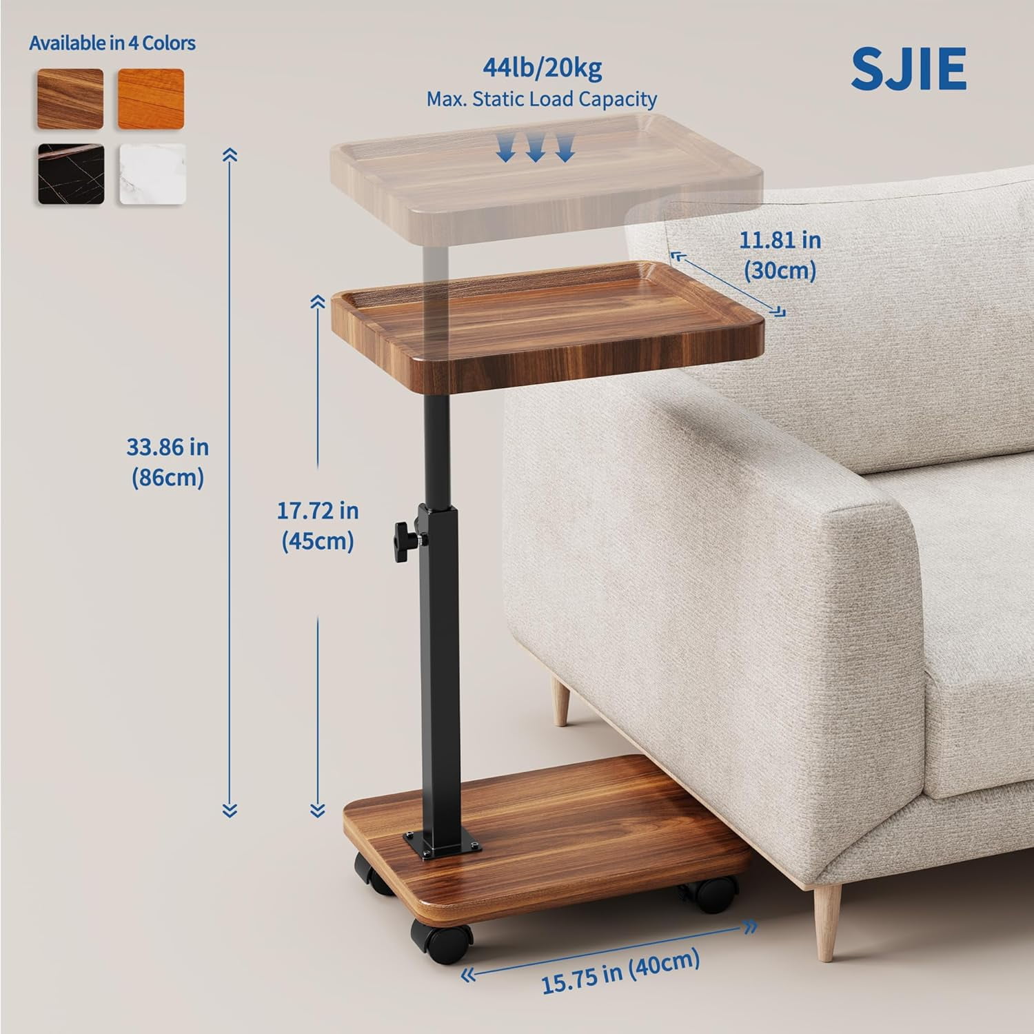 C Table End Table Adjustable Height, 360 ° Swivel TV Tray Table for ...