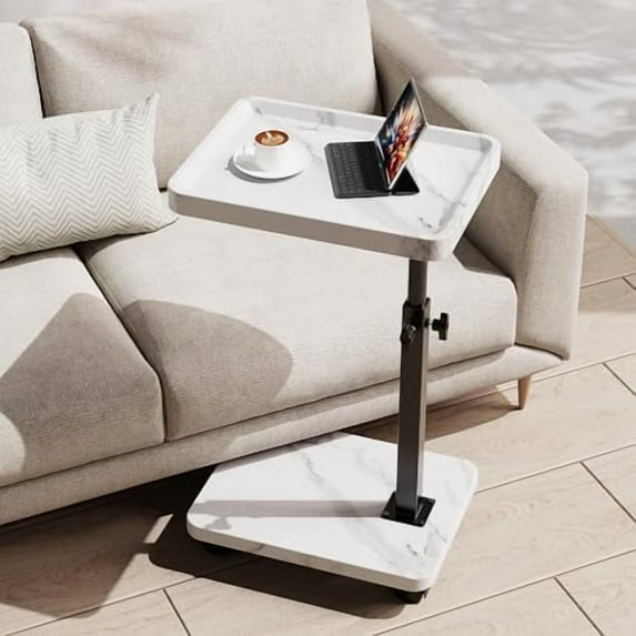 C Table End Table Adjustable Height, 360°Swivel TV Tray Table for Small ...