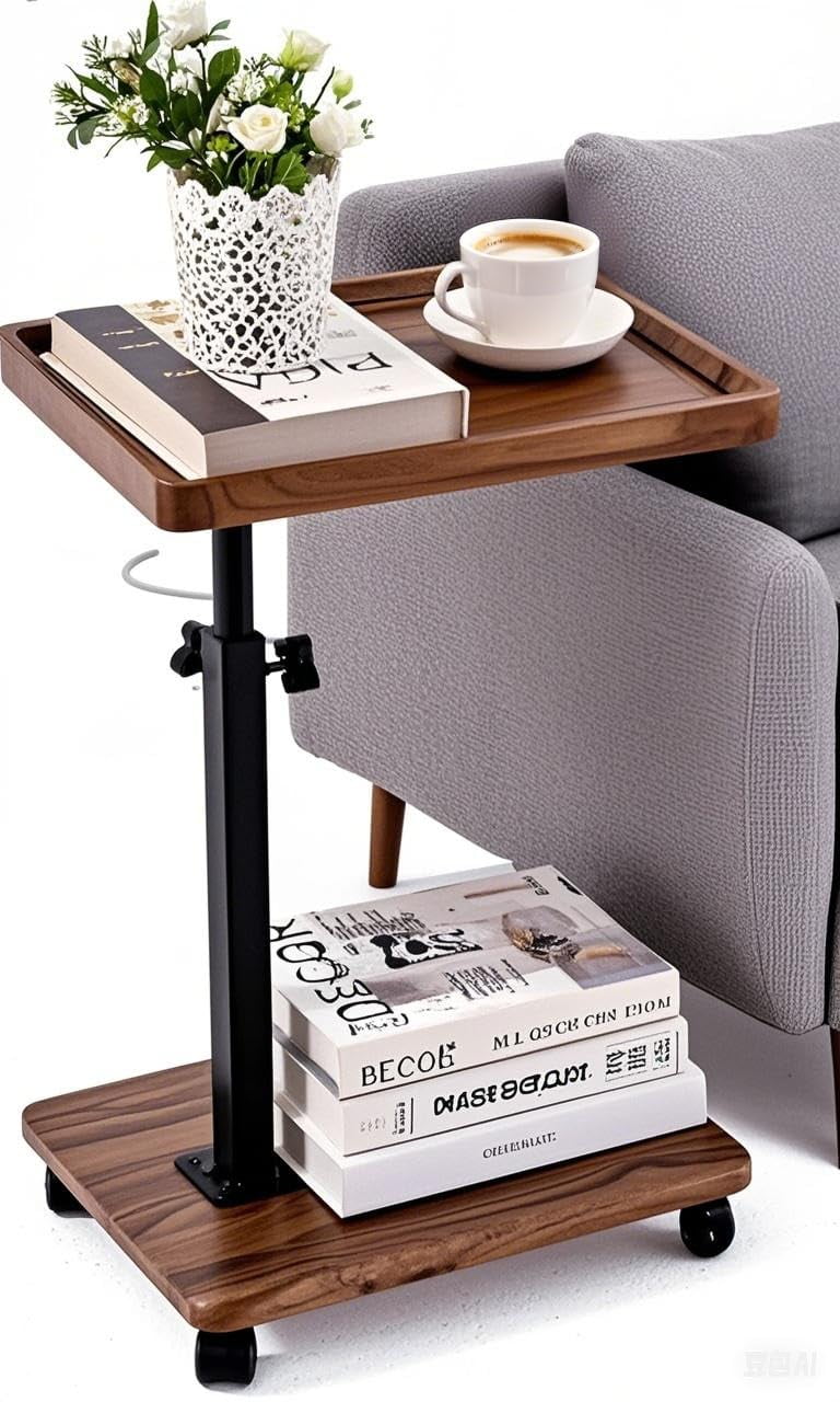 C Table End Table Adjustable Height,C Shaped End for Couch，Snack Tables,360°Swivel TV Tray Sofa ...