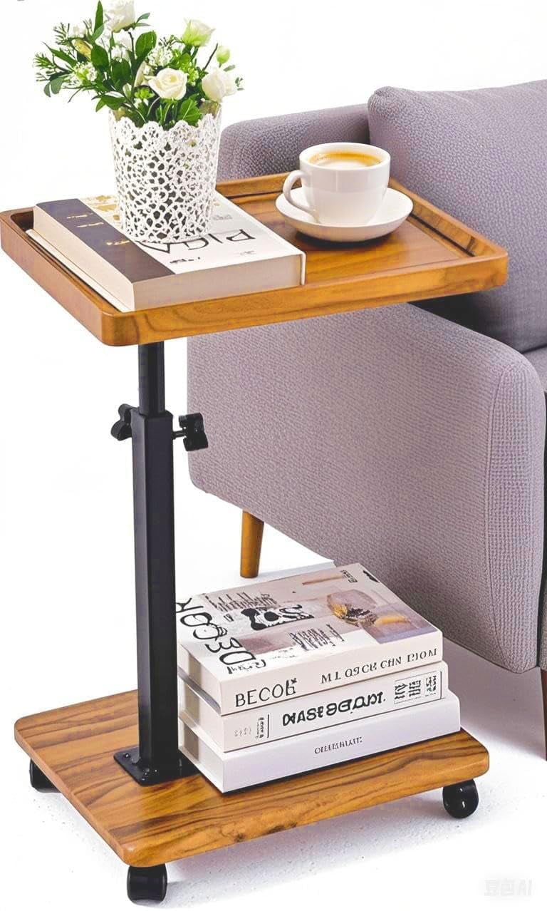 C Table End Table Adjustable Height,C Shaped End for Couch，Snack Tables,360°Swivel TV Tray Sofa ...