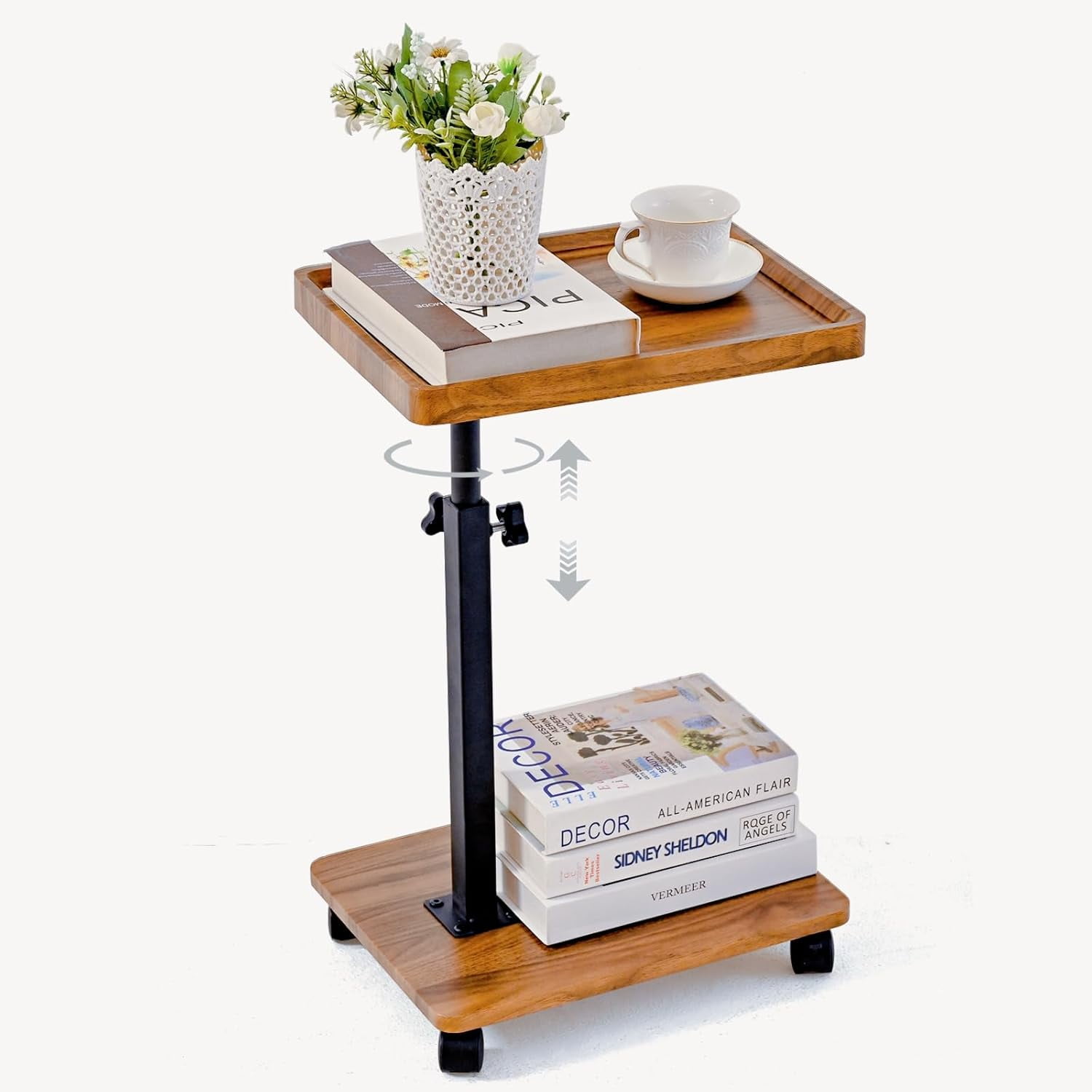 C Table End Table Adjustable Height,C Shaped End for Couch，Snack Tables,360°Swivel TV Tray Sofa ...