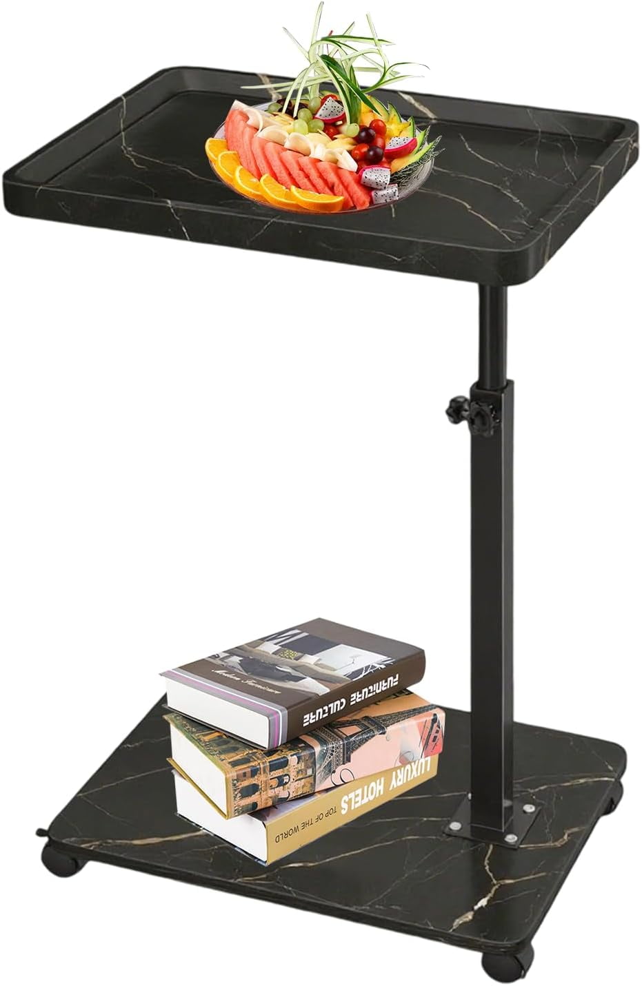 C Table End Table Adjustable Height, C Shaped Side Table with Wheels ...