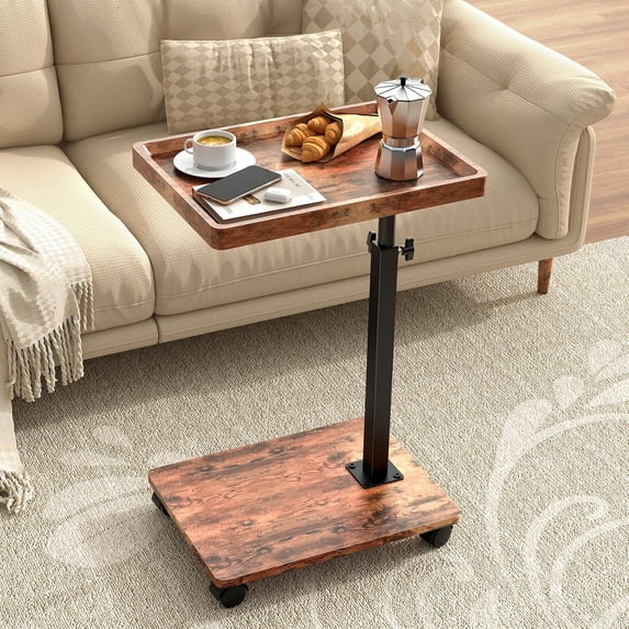 C Table Side Table Adjustable Height, 360°Swivel Table with Wheels ...