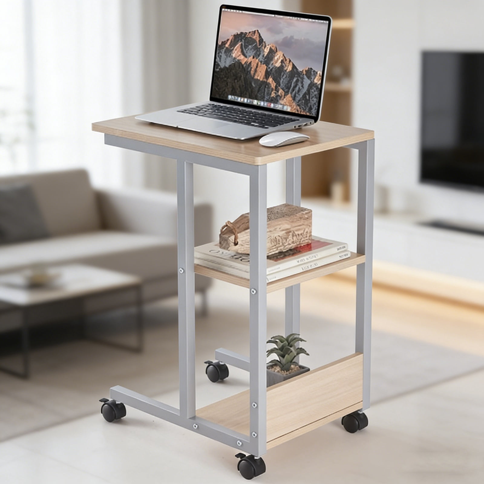 C Table with Wheels & Storage - Multi-Functional Side Table for Living ...