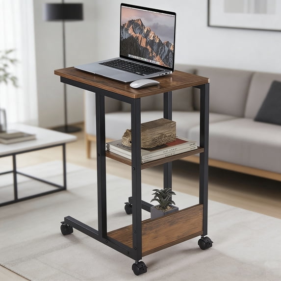C Table with Wheels & Storage - Multi-Functional Side Table for Living ...
