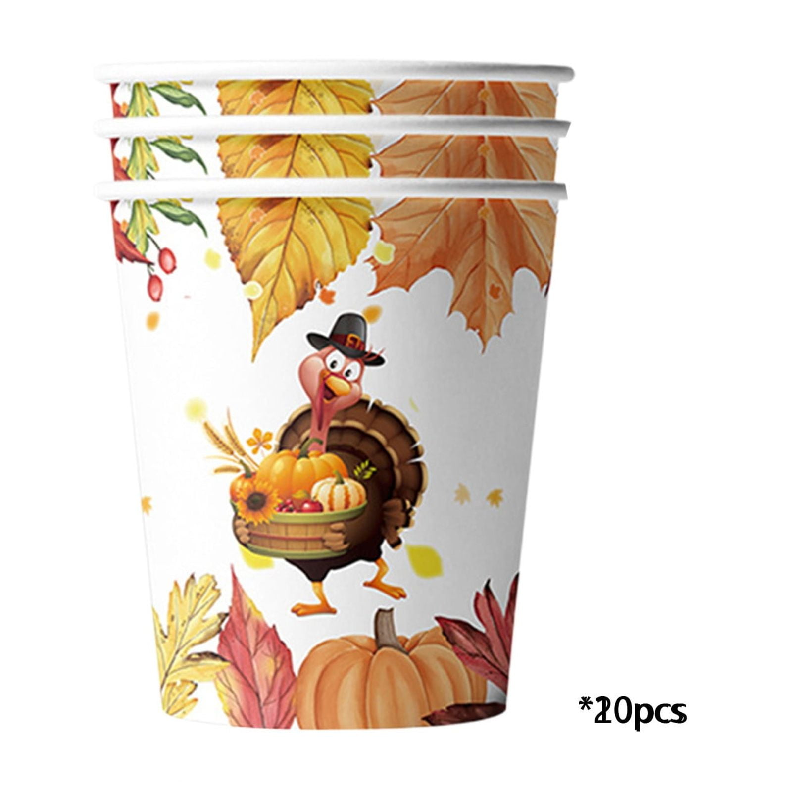 C Thanksgiving Paper Cups Festive Fall Pumpkin And Leaves Pattern ...