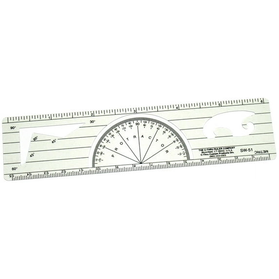 C-Thru Protractor Ruler, 1.5" x 6" with Triangle and French Curve Cut ...