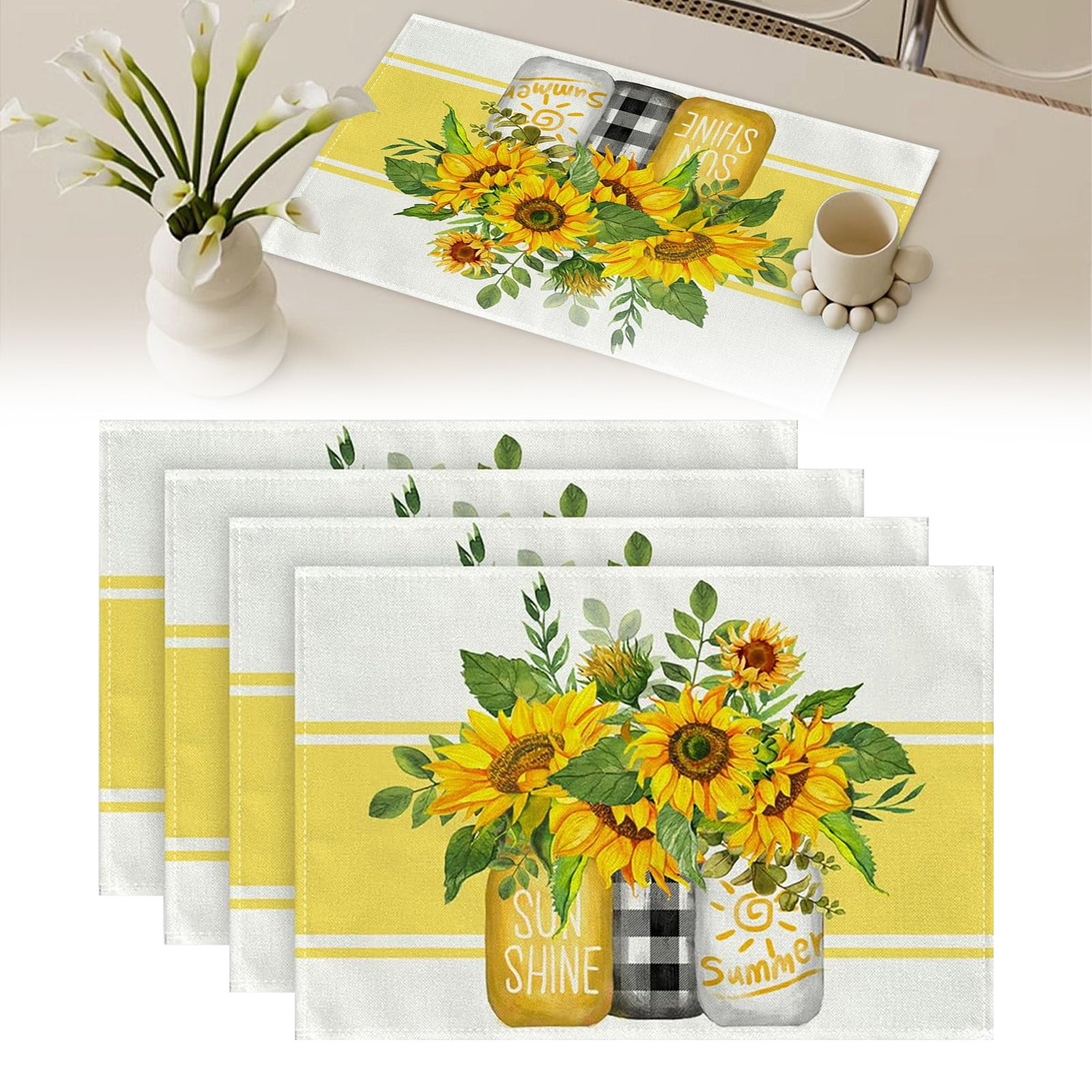 C Toyeng Placemat Summer Sunflower Dish Drying Mats for Kitchen Counter ...