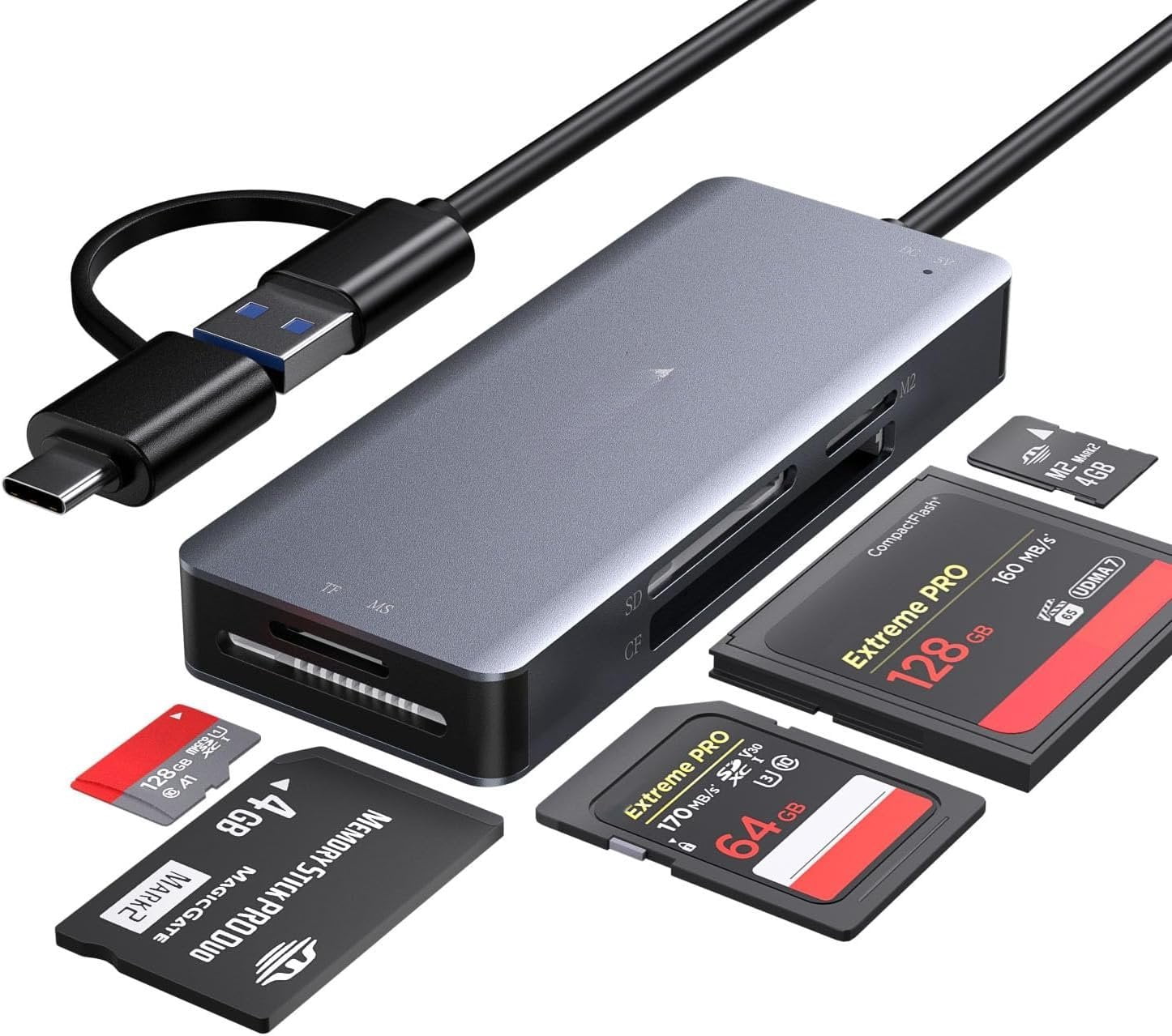 C USB3.0 SD Card Reader, 5in1 Multi Card Reader for SD/TF/CF/ SD/MS/M2 ...