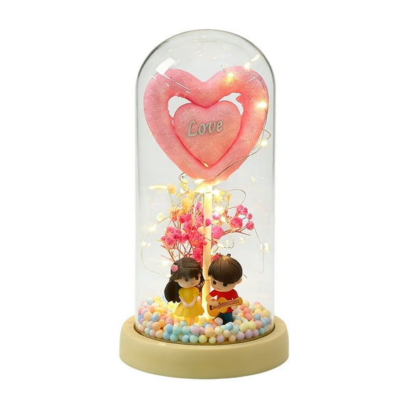 C Valentines Day Heart Shaped Decorative Night Light With Preserved ...