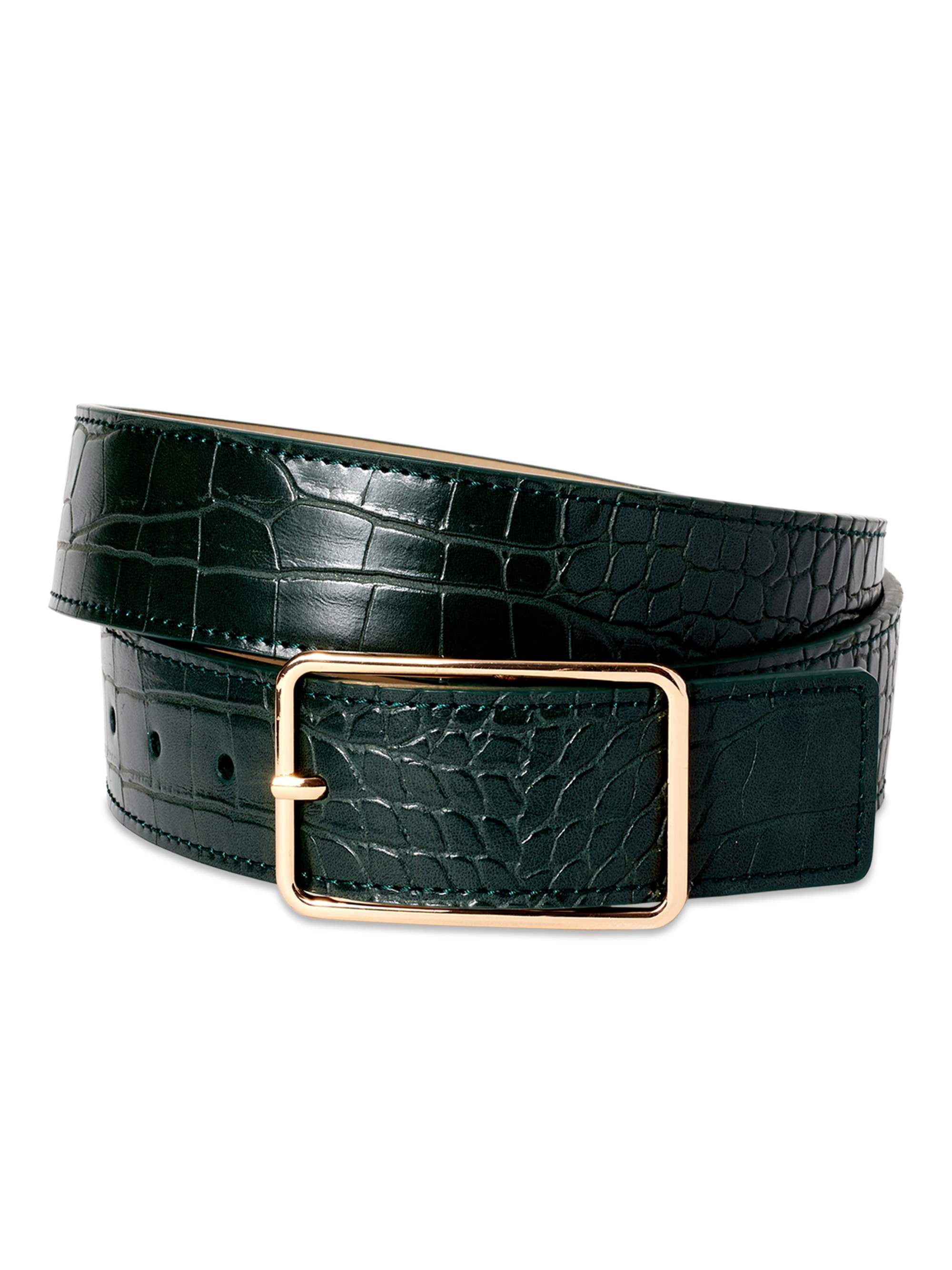 C. Wonder Women's Faux Croco Belt with Center Bar Buckle, Green ...