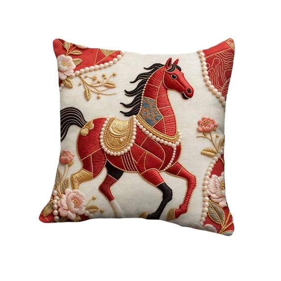 C Year Of The Horse Themed Decorative Pillow Cover Red Festive Print ...