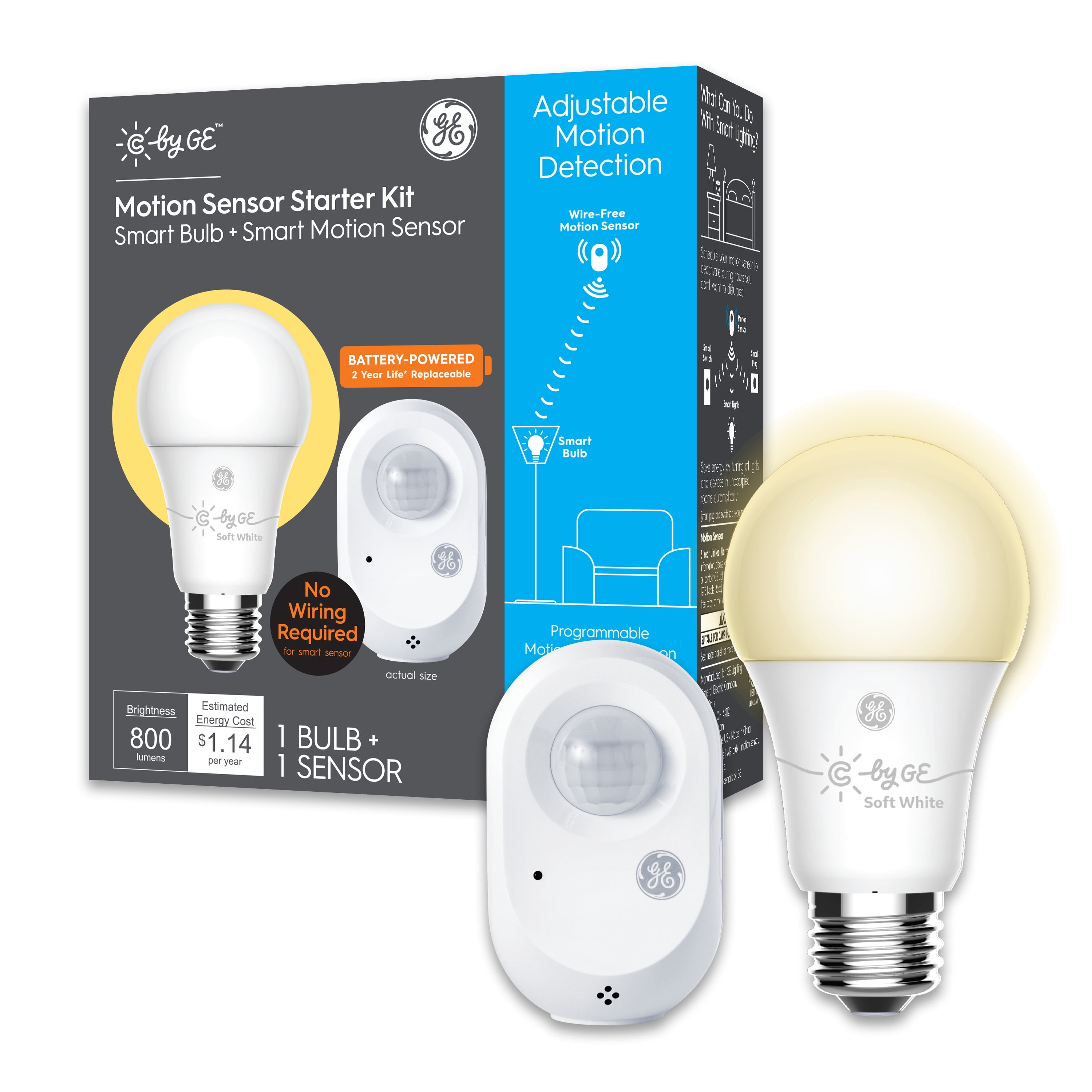 C by GE A19 Smart LED Bulb And Wire-Free Smart Motion Sensor Set ...