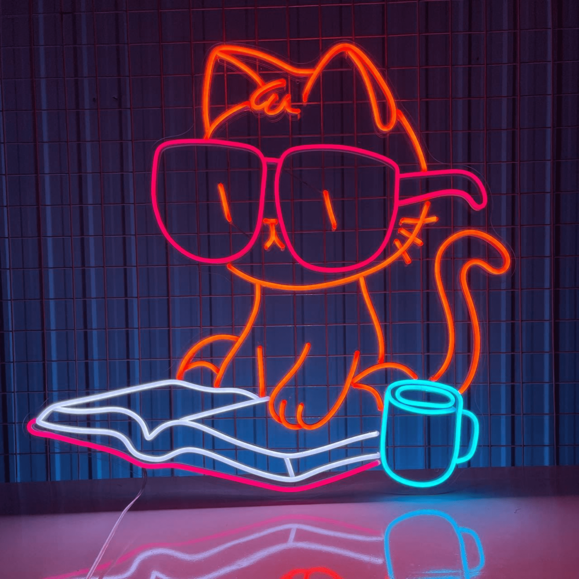 C-craft Cat Reading Book Led Neon Sign Wall Art for Bedroom Wall Decor ...