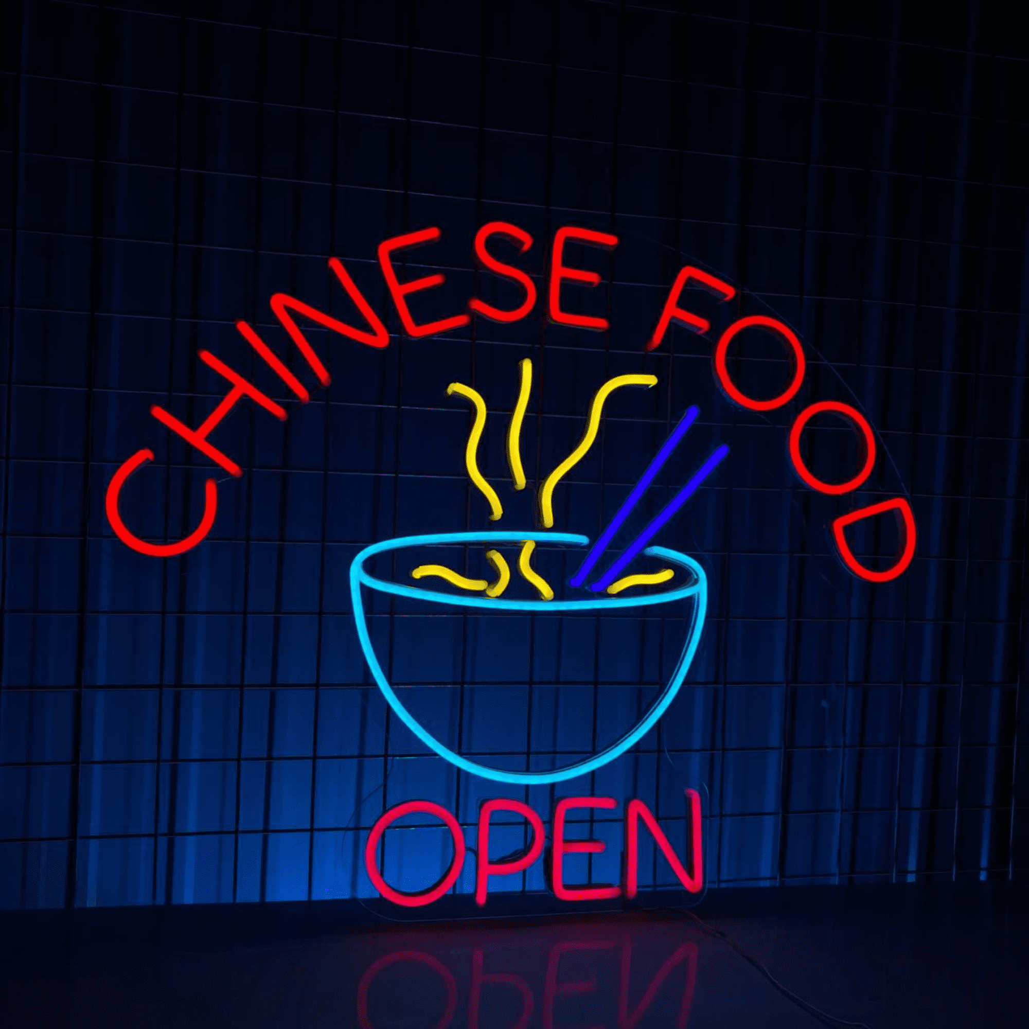 C-craft Chinese Food Open Color Neon Sign Cyan and Red Wall Art Led ...