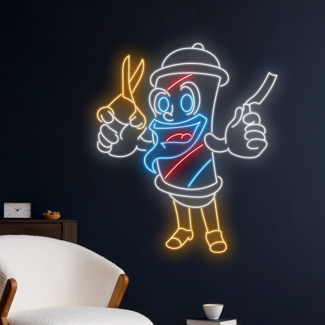 C-craft Classic Barber Pole Man LED Neon Sign - Ideal for Barber Shops ...