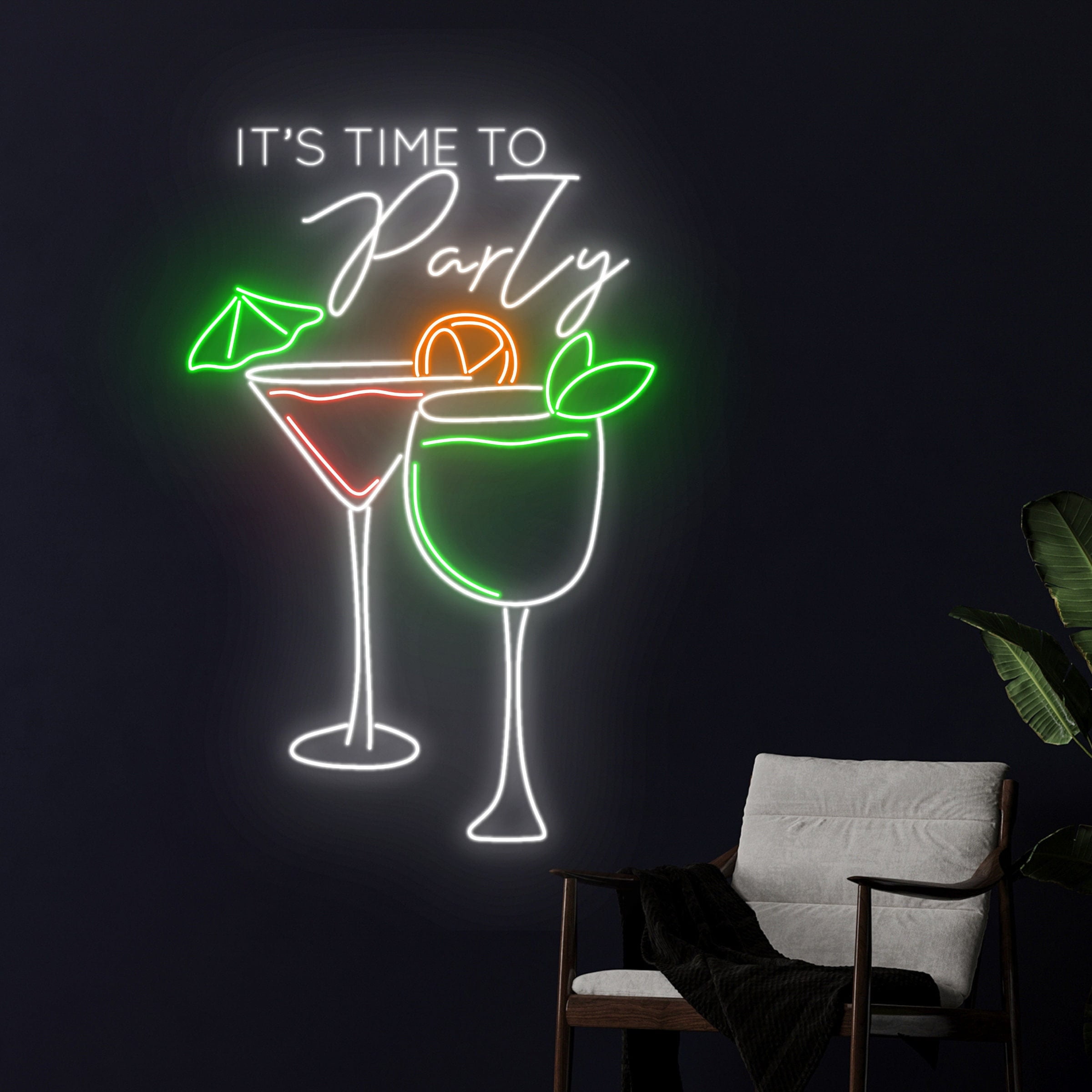 C-craft It's Time To Party Neon Light - Cocktail and Wine LED Sign for ...