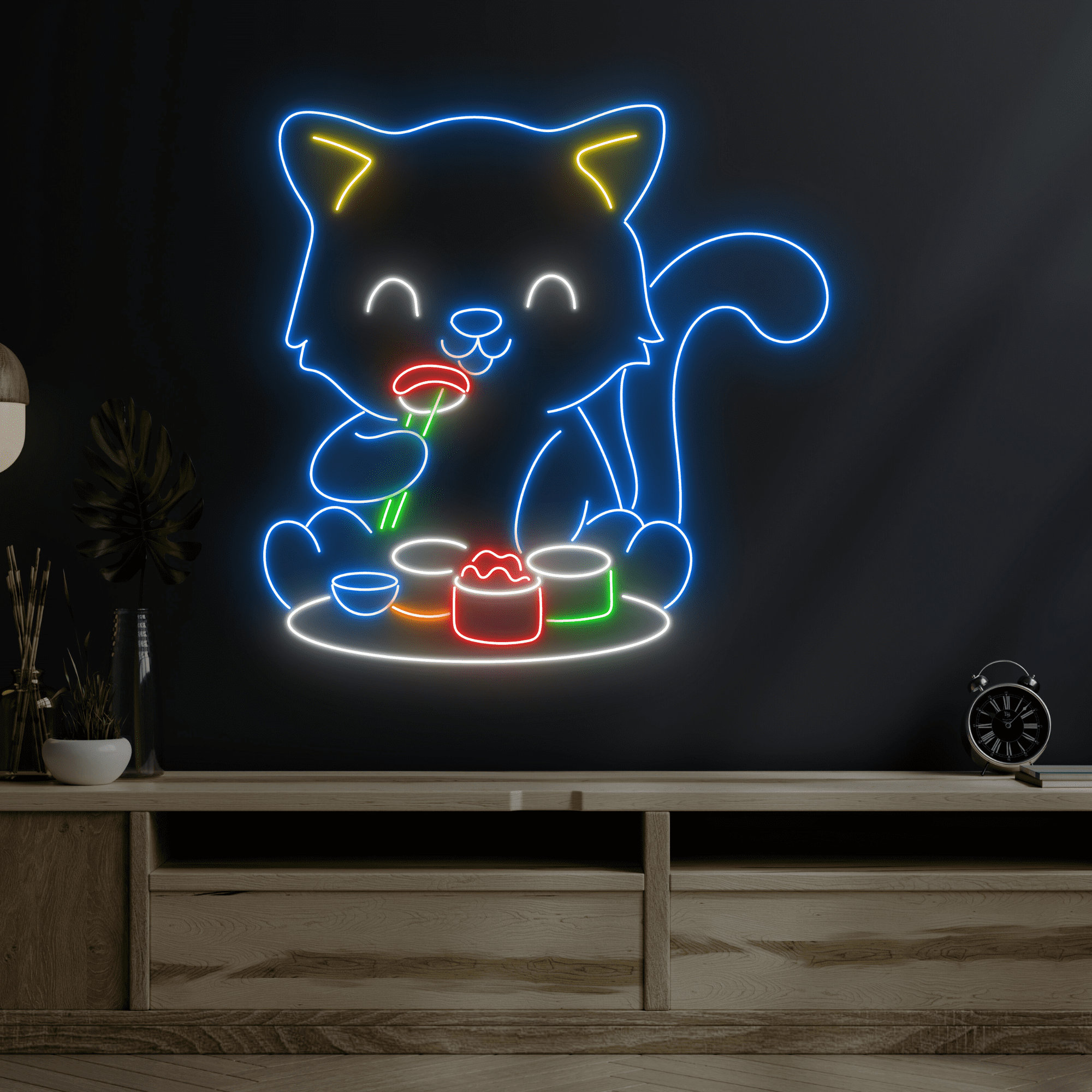 C-craft Kawaii Cat Eating Bento Box Sushi Neon Sign Wall Art Teen Room ...
