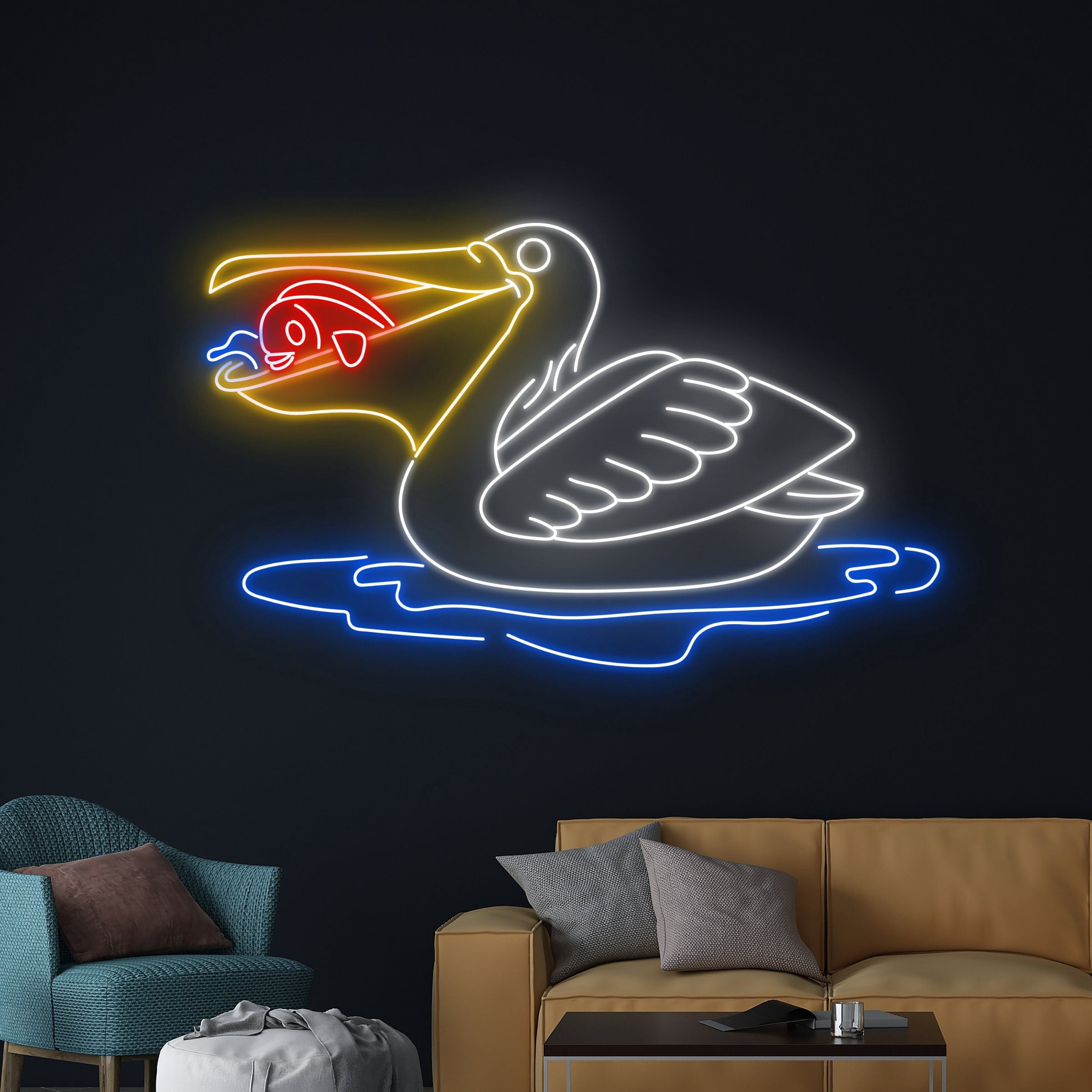 C-craft Pelican Eating Fish Neon Light - LED Neon Sign for Beach House ...