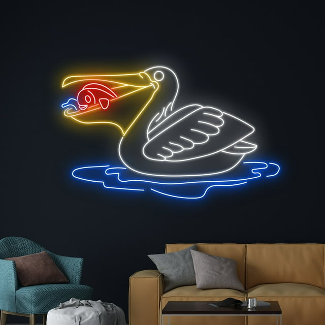 C-craft Pelican Eating Fish Neon Light - LED Neon Sign for Beach House ...