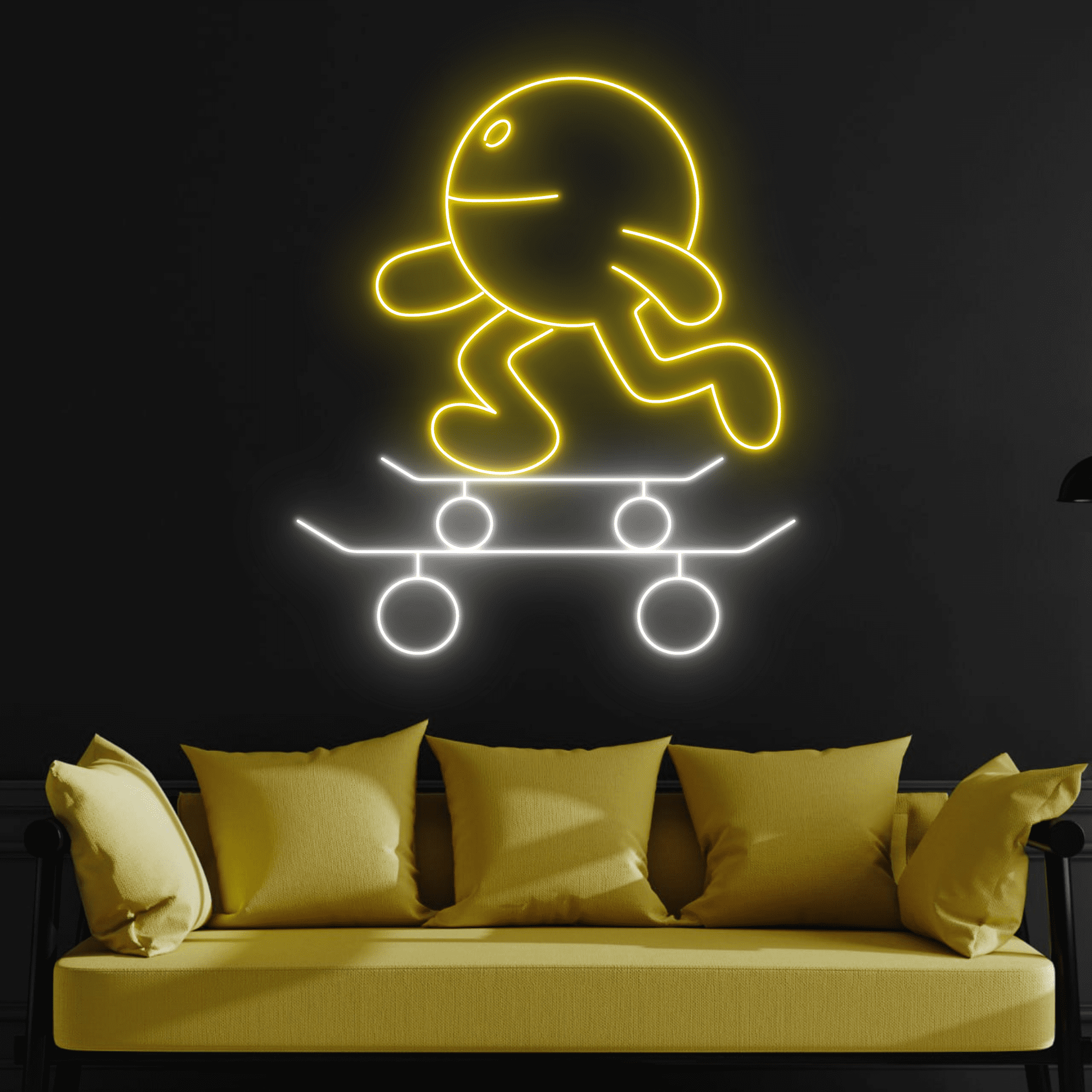 C-craft Smile Face Skate Neon Sign Roller Skates Wall Art Living Room ...