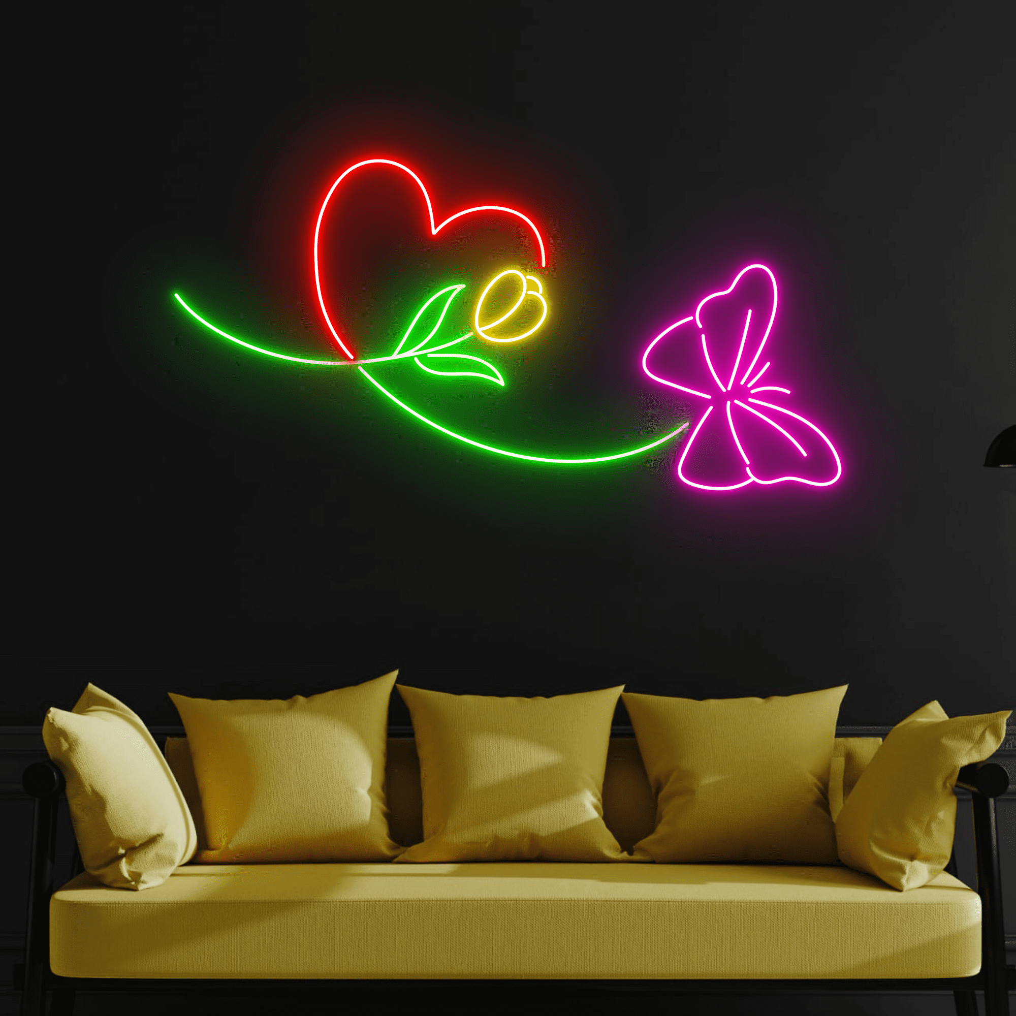 C-craft Tulip Heart Butterfly Flower Neon Sign Radiant Floral Decor for ...
