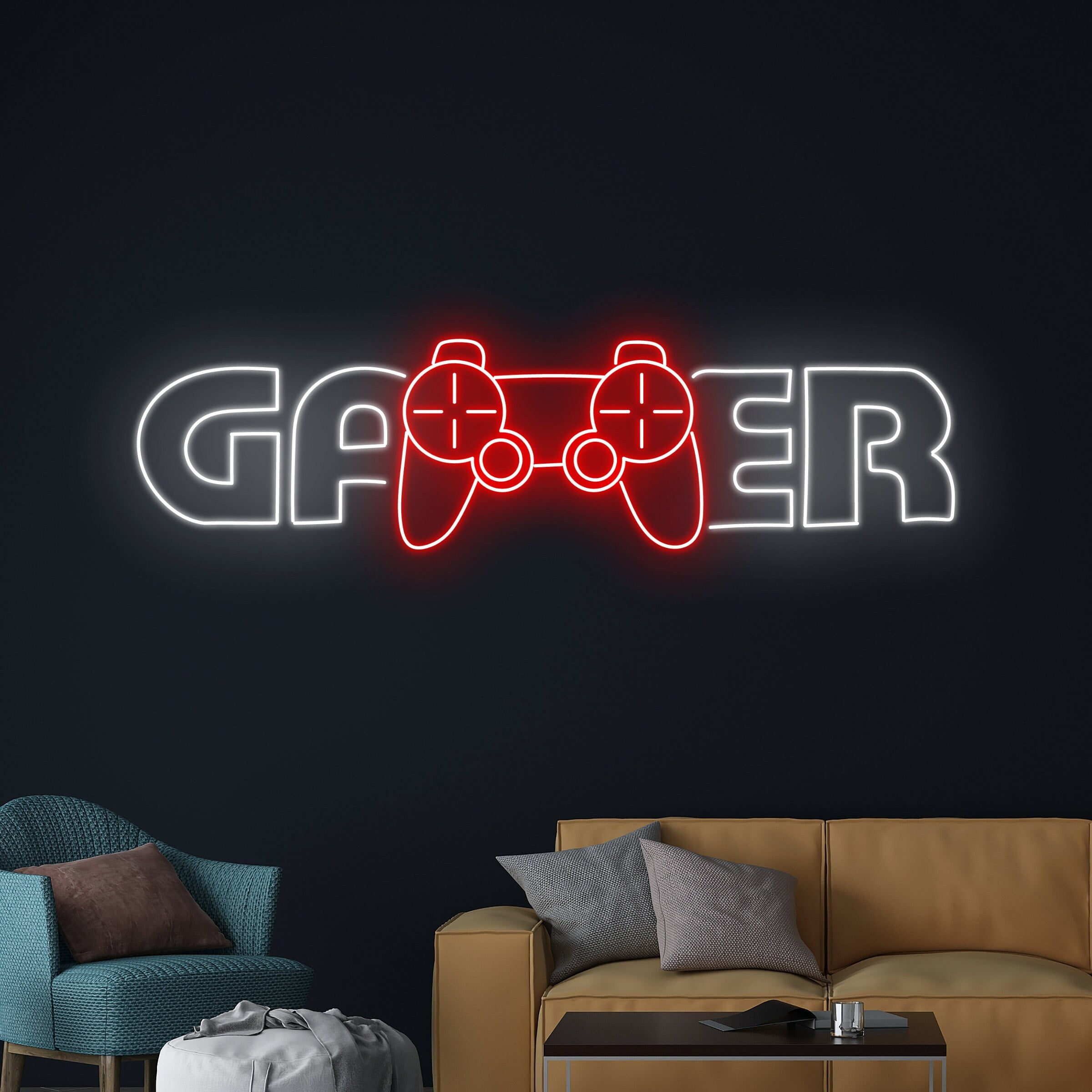 C-craft Vibrant Gamer LED Neon Sign with Game Controller Design ...