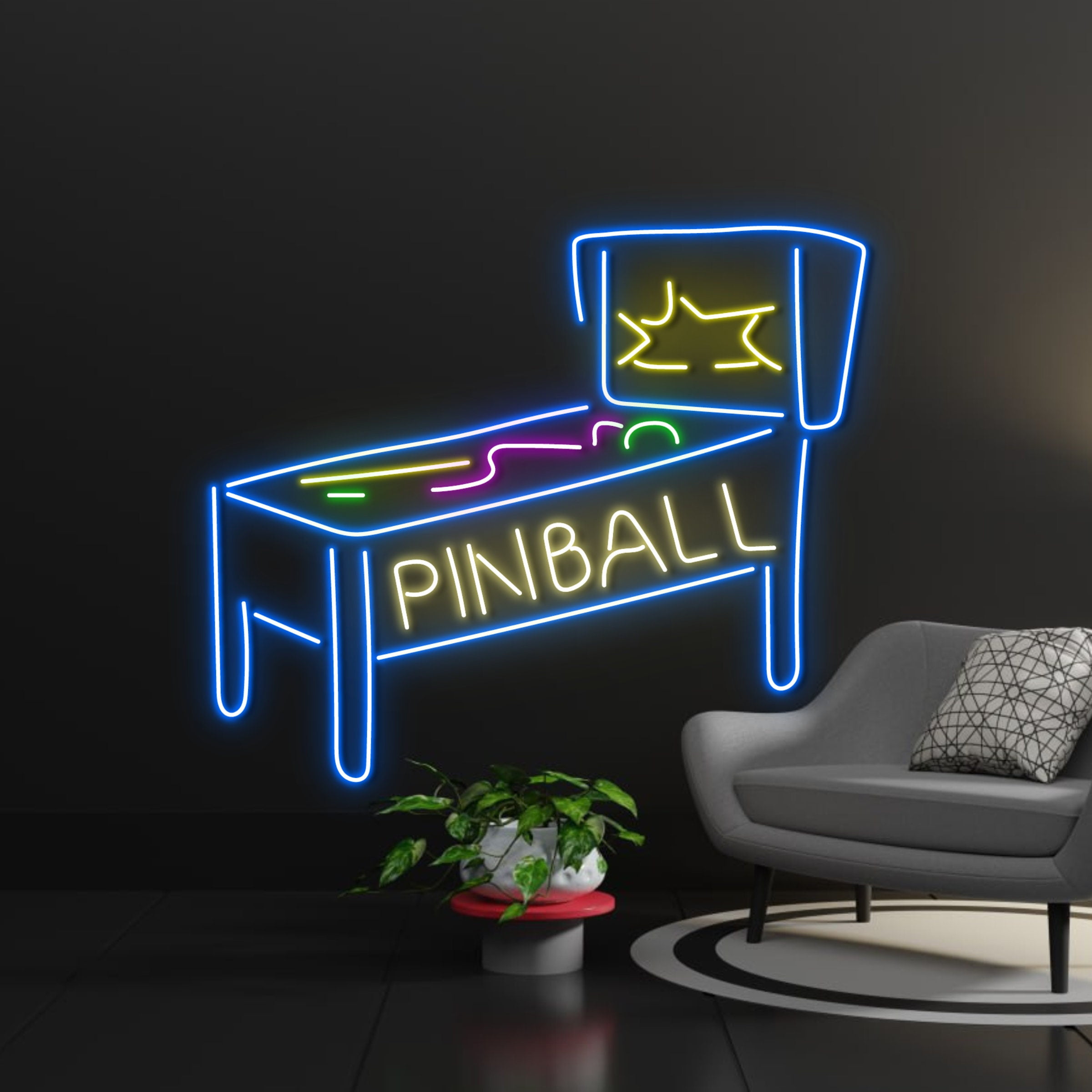 C-craft Vintage Pinball Machine Neon Sign - Retro LED Light for Game ...