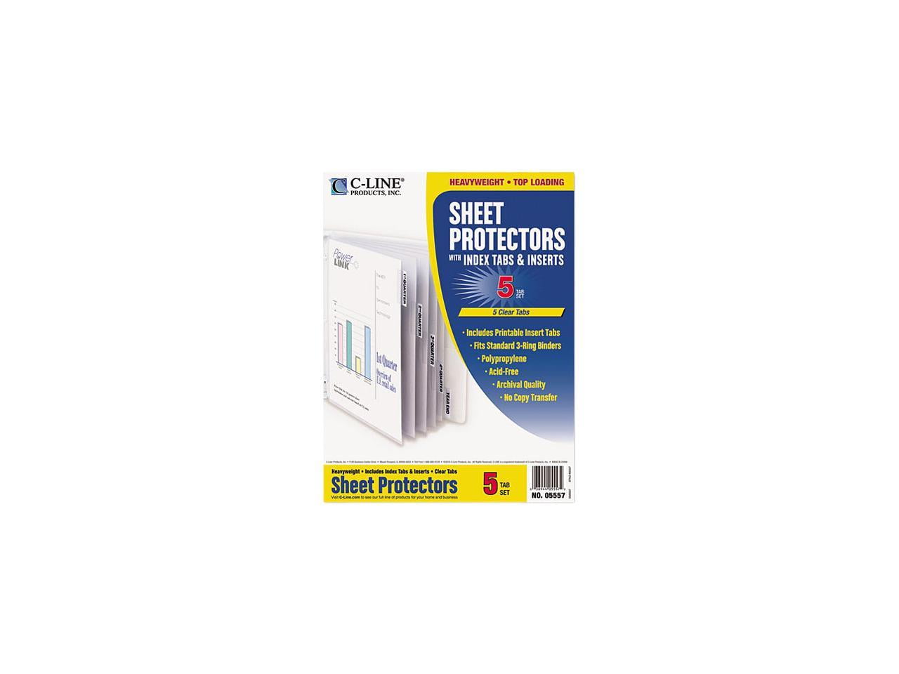 C-line 05557 Sheet Protectors w/Five Clear Index Tabs & Inserts, Heavy ...