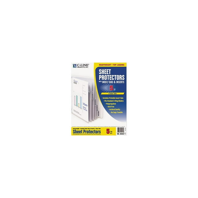 C-line 05557 Sheet Protectors w/Five Clear Index Tabs & Inserts, Heavy ...