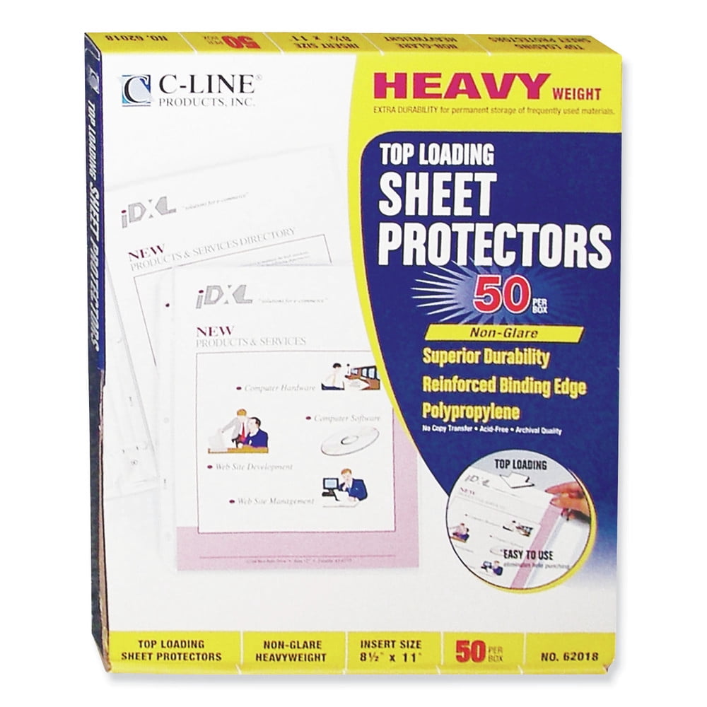 C-Line 62018 11 in. x 8.5 in. Heavyweight Non-Glare Polypropylene Sheet ...
