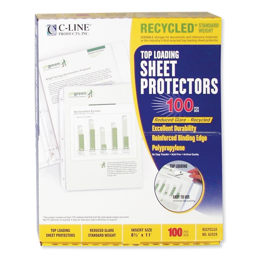 C-Line Top-Load Polypropylene Sheet Protectors, Recycled, Reduced-Glare ...