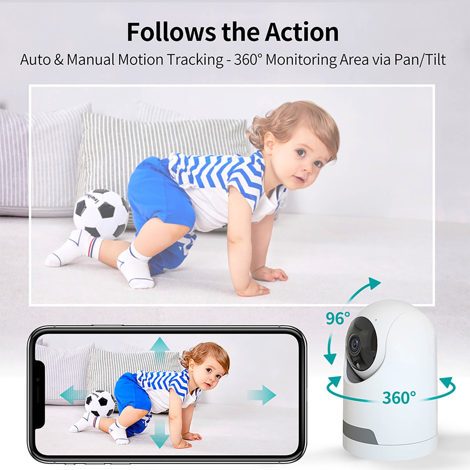 Cámara de vigilancia WiFi, panorámica de 360 grados para el hogar, monitoreo remoto desde ...