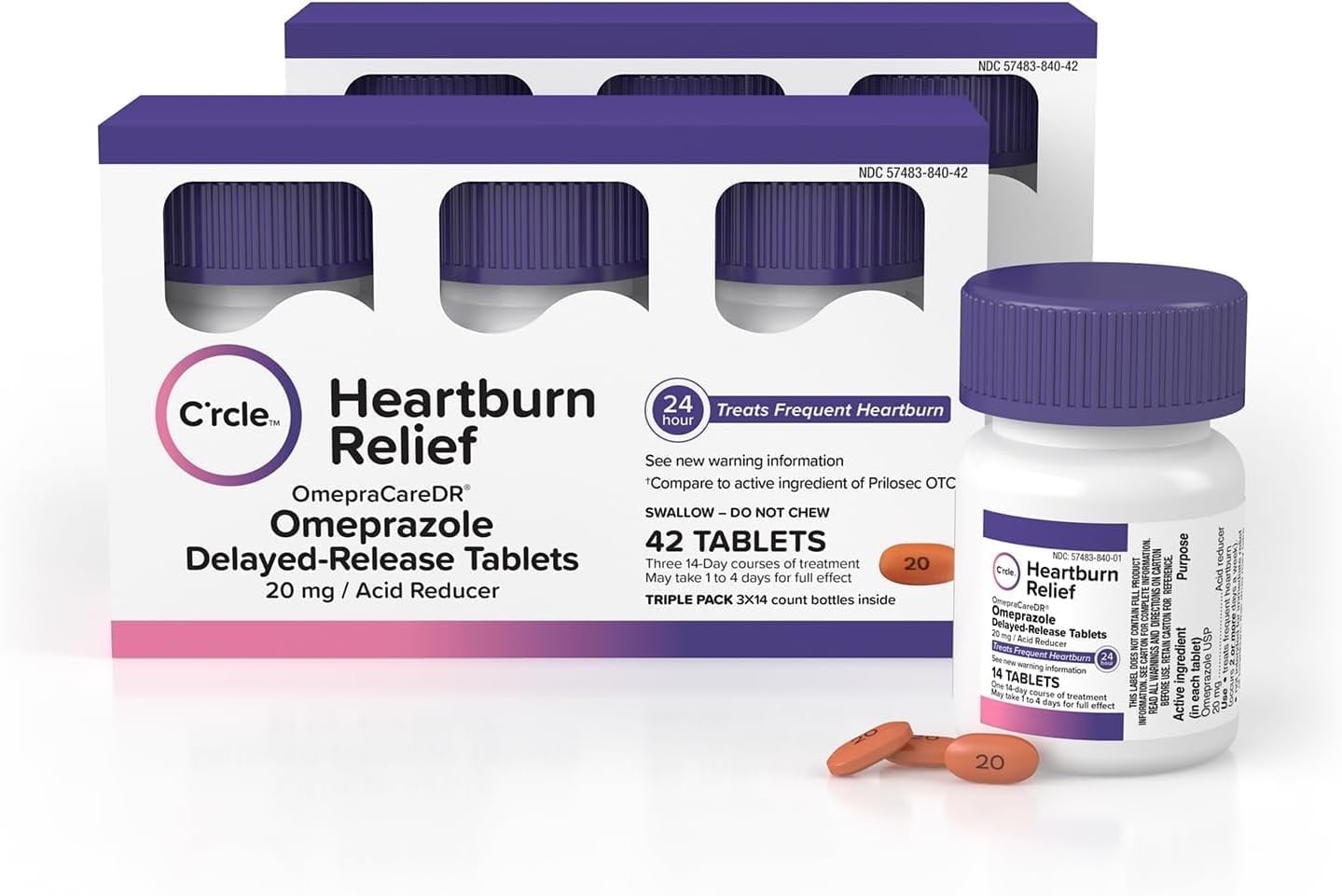 C'rcle Delayed Release Omeprazole Heartburn Relief Tablets, 20 mg, 84 ...