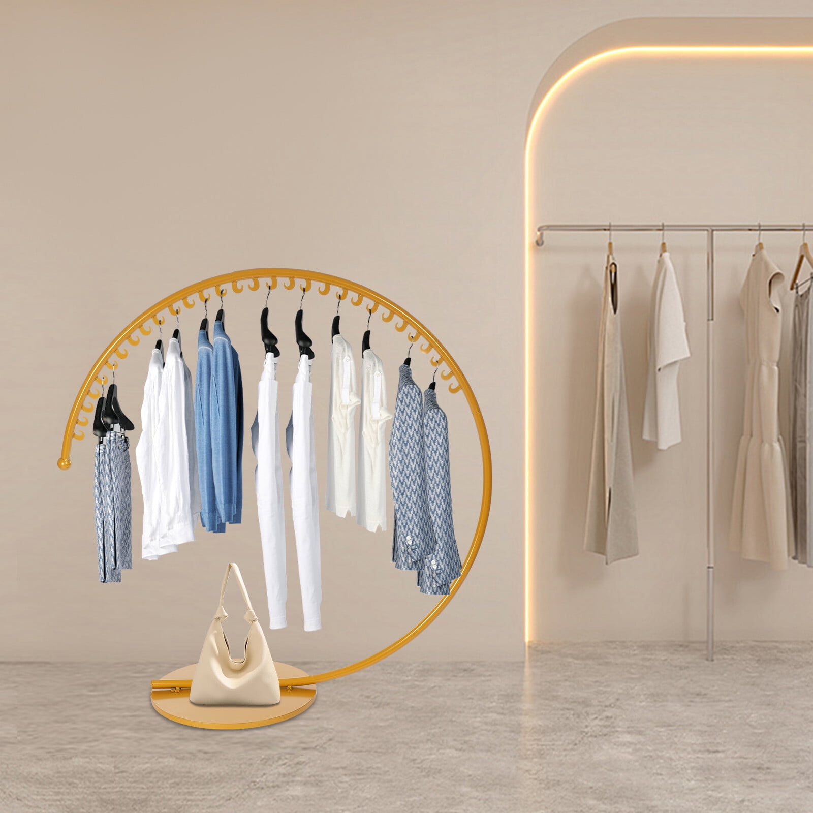 C-shape Gold Freestanding Clothing Display Rack Modern Coat Rack with ...