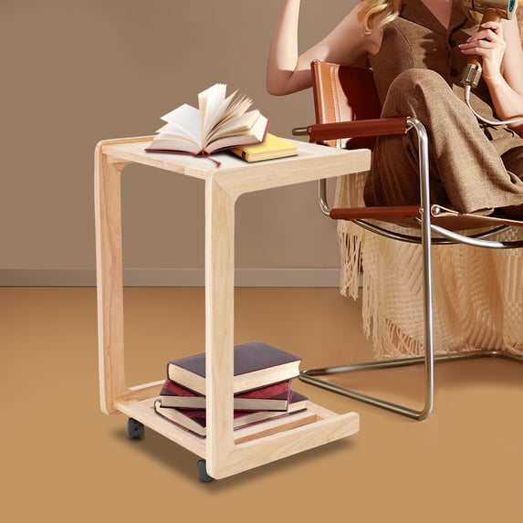 C-shaped End Table Small Side Table End Table with Wheels for Living ...