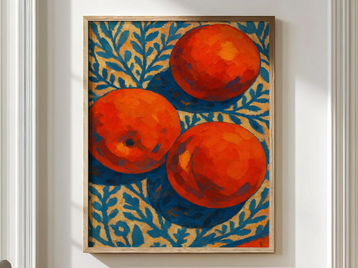 Cézanne Inspired Orange Mediterranean Citrus with Blue Botanical ...