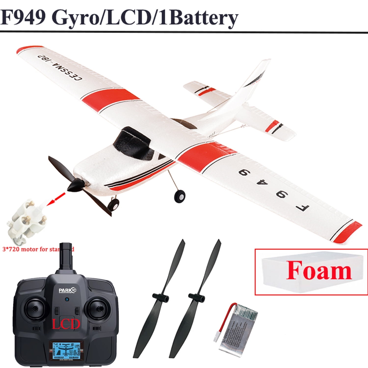 【C0】WLtoys 2.4G F949 LCD Version RC Airplane Cessna 182 3D6G 3Ch Fixed ...