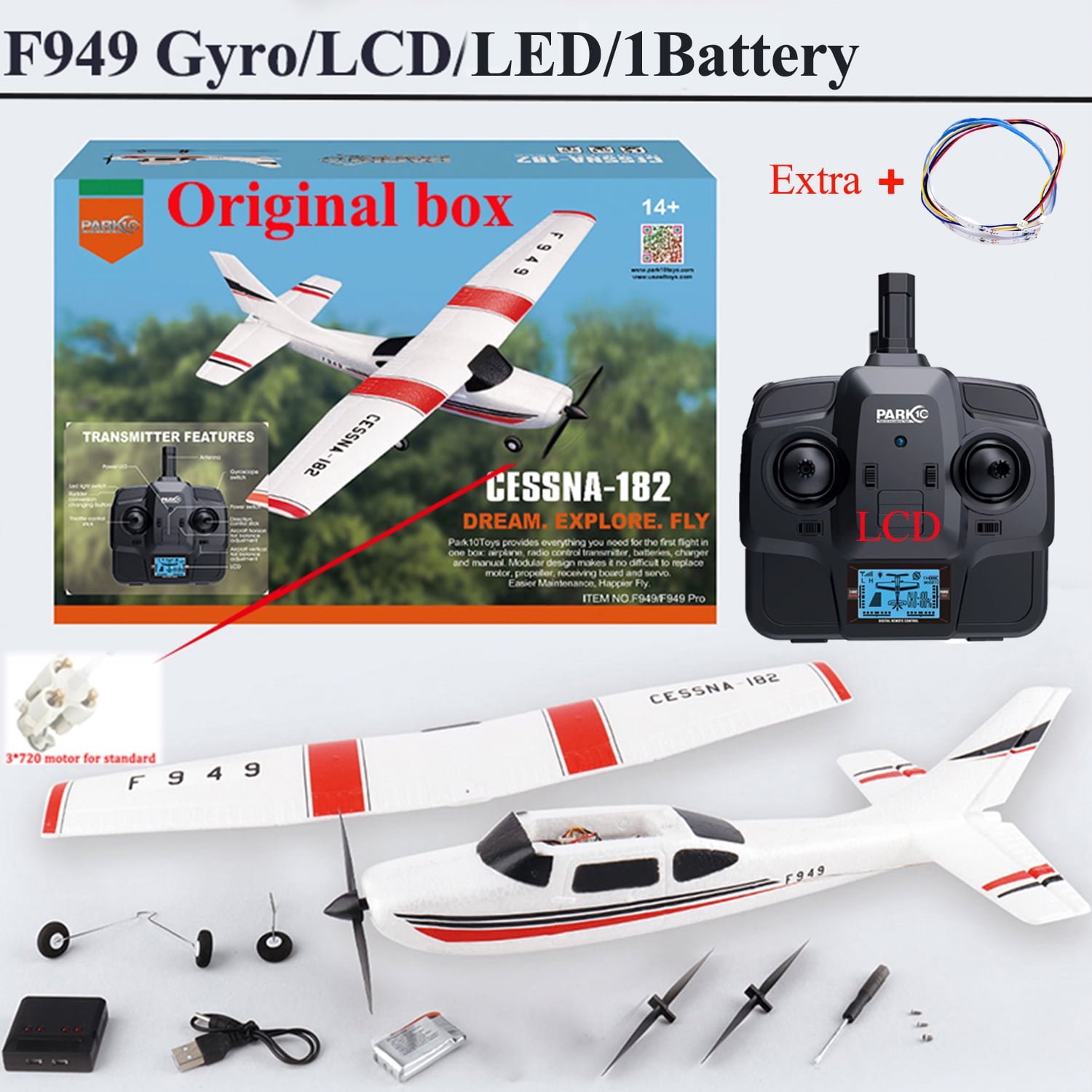 【C0】WLtoys 2.4G F949 LCD Version RC Airplane Cessna 182 3D6G 3Ch Fixed ...