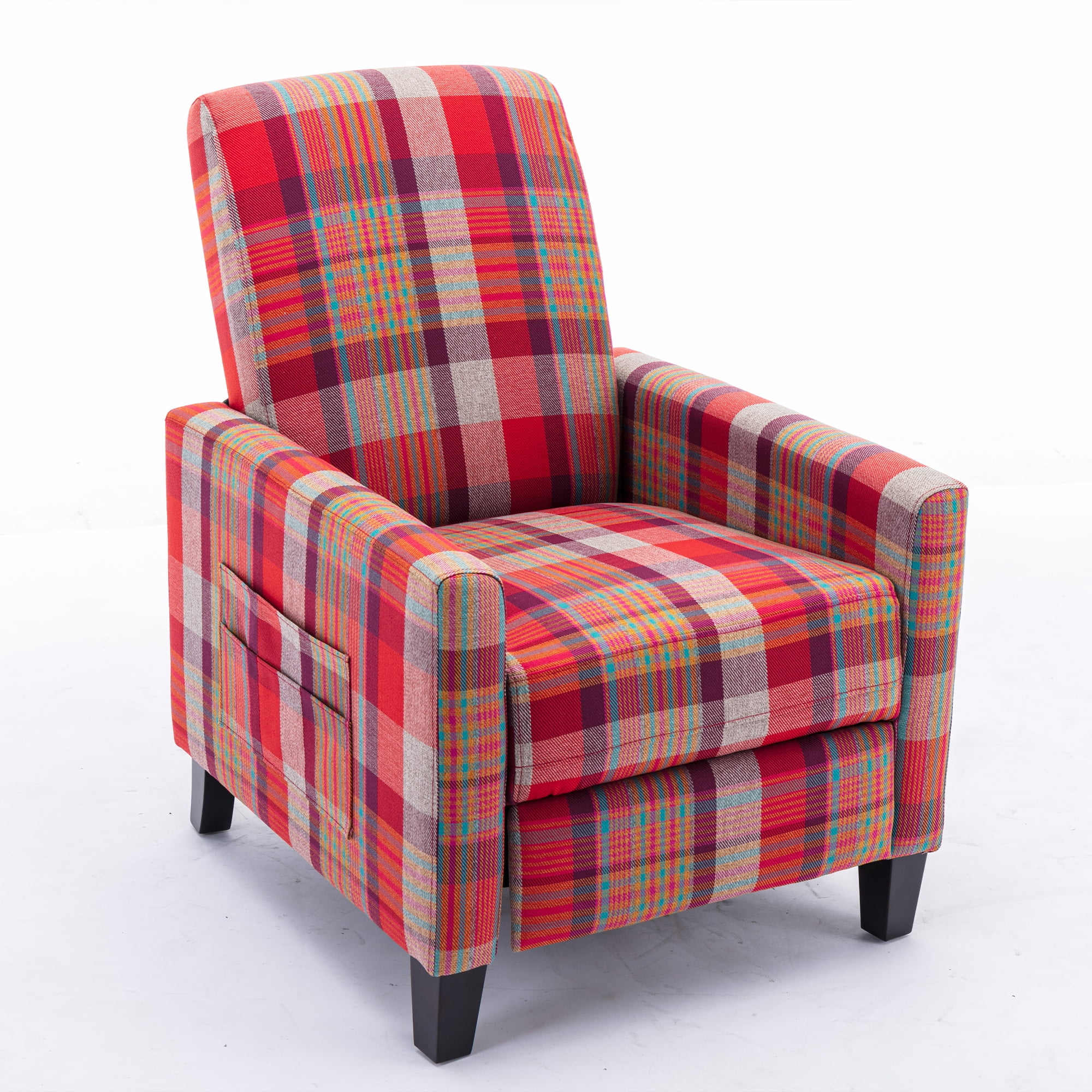C0000J Recline Chair With Soft Comfortable Cushion Footrest Plaid ...