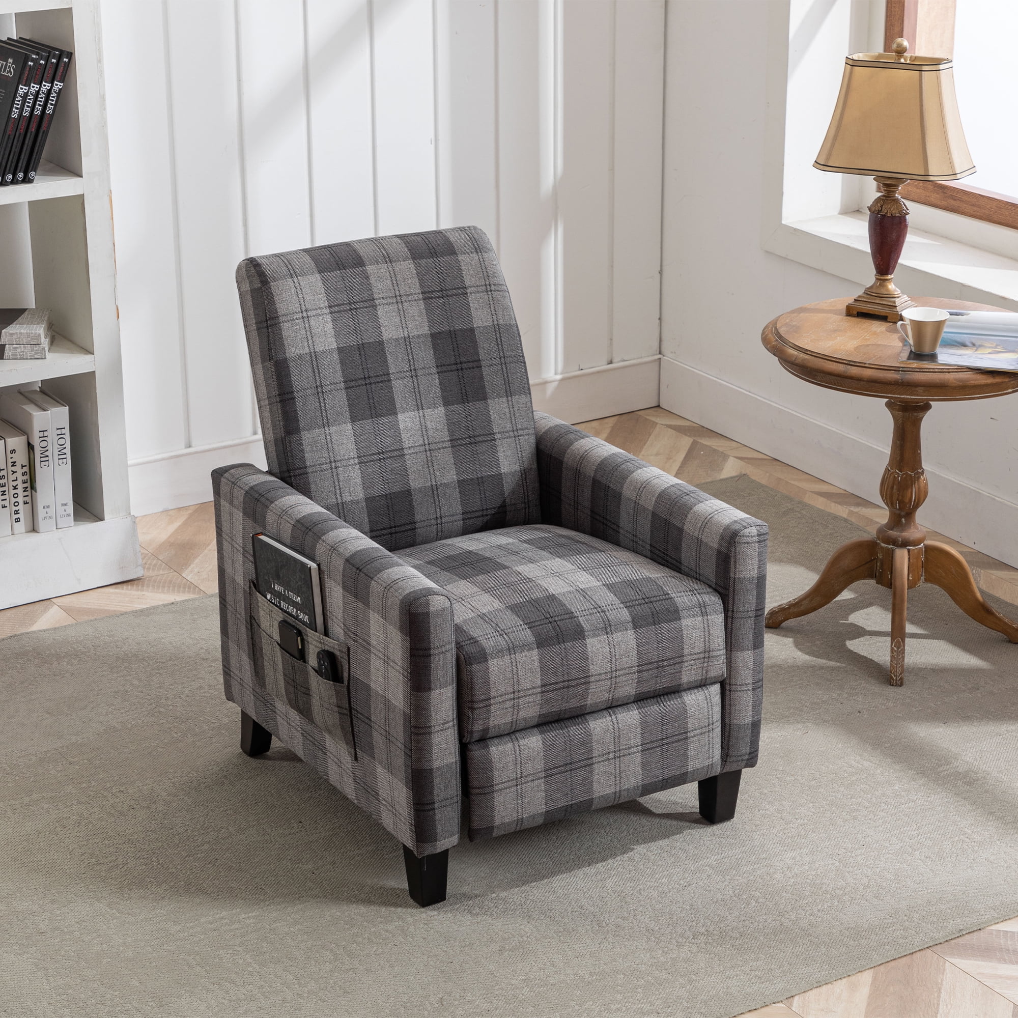 C0000J Recline Chair With Soft Comfortable Cushion Footrest Plaid ...