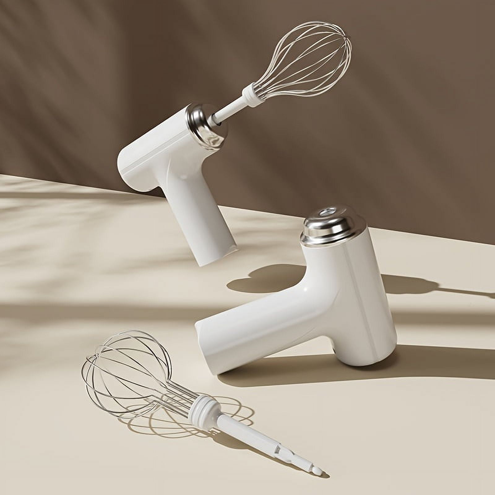 C0011-White Cordless Electric Hand Mixer Stainless Steel Whisk 1050 RPM Motor Battery/Usb ...
