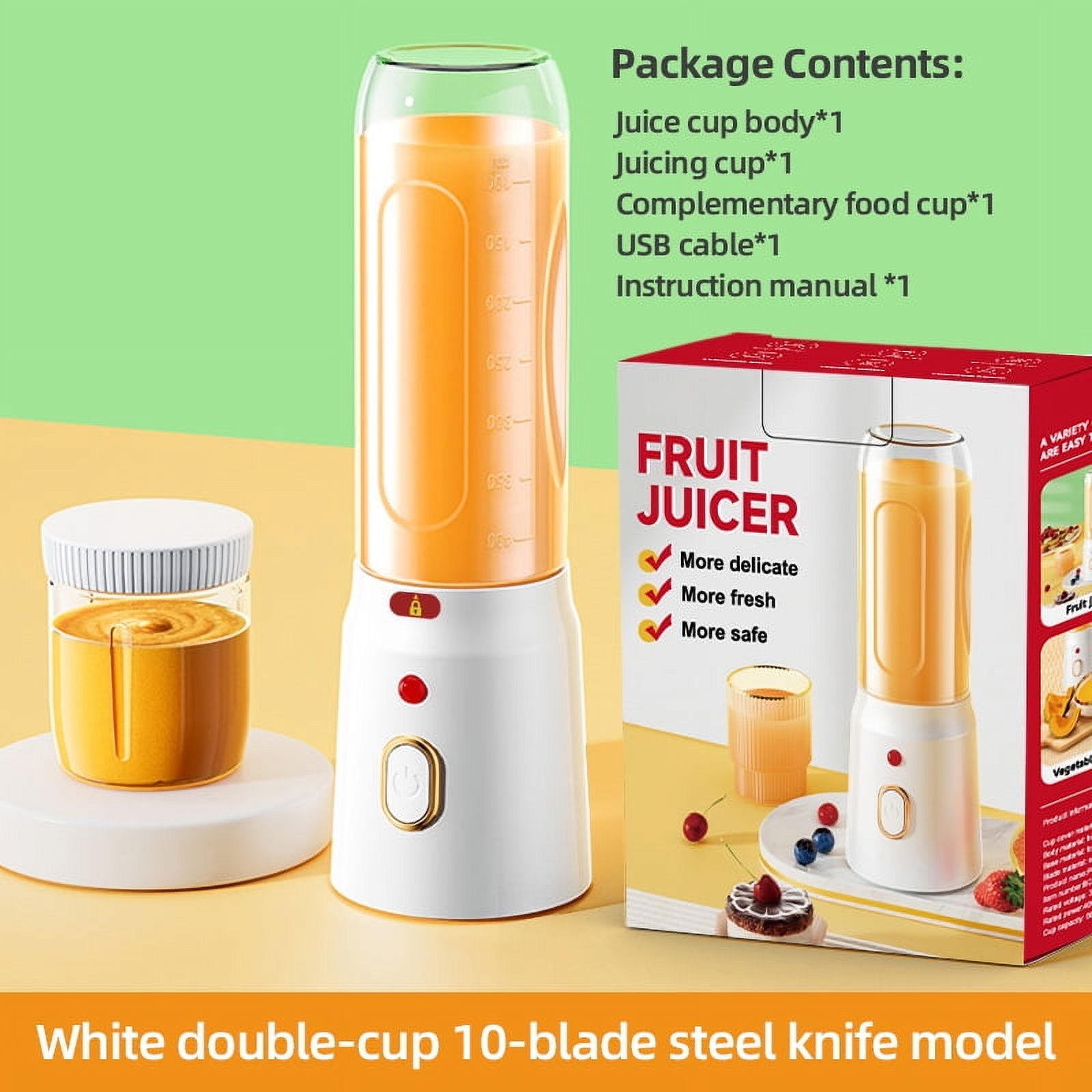C004-White One Set Electric Juicer Optional Double Cup Portable ...