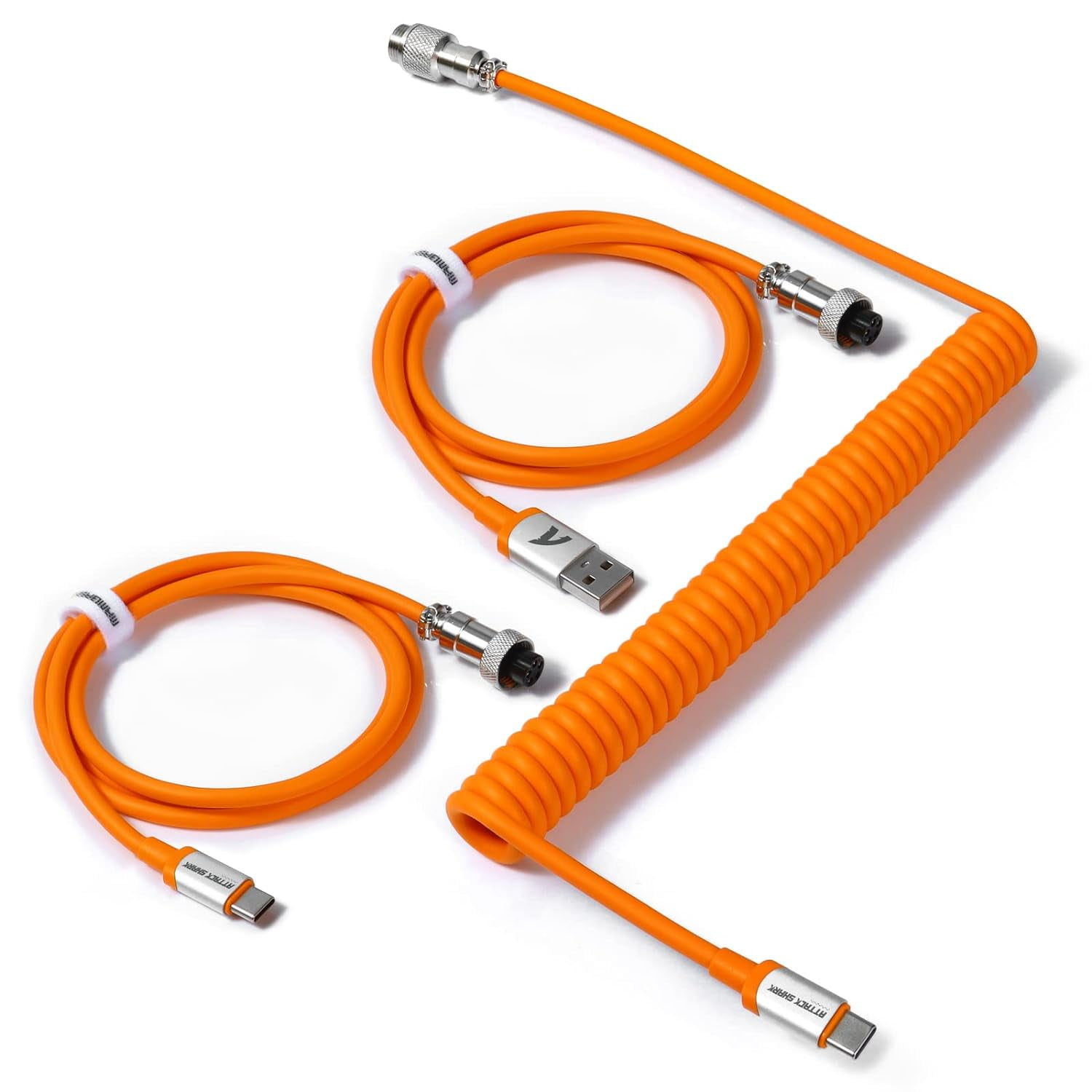 C04 2 in 1 Custom Coiled USB C Cable for Gaming Keyboard-Detachable Double Sleeve Spiral Cable ...