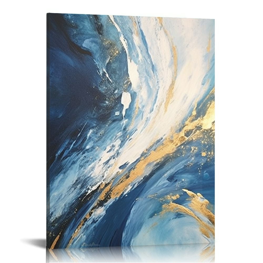 C04-GENYS Abstract Blue Wall Art Prints Blue Gold F Blue Gold White ...