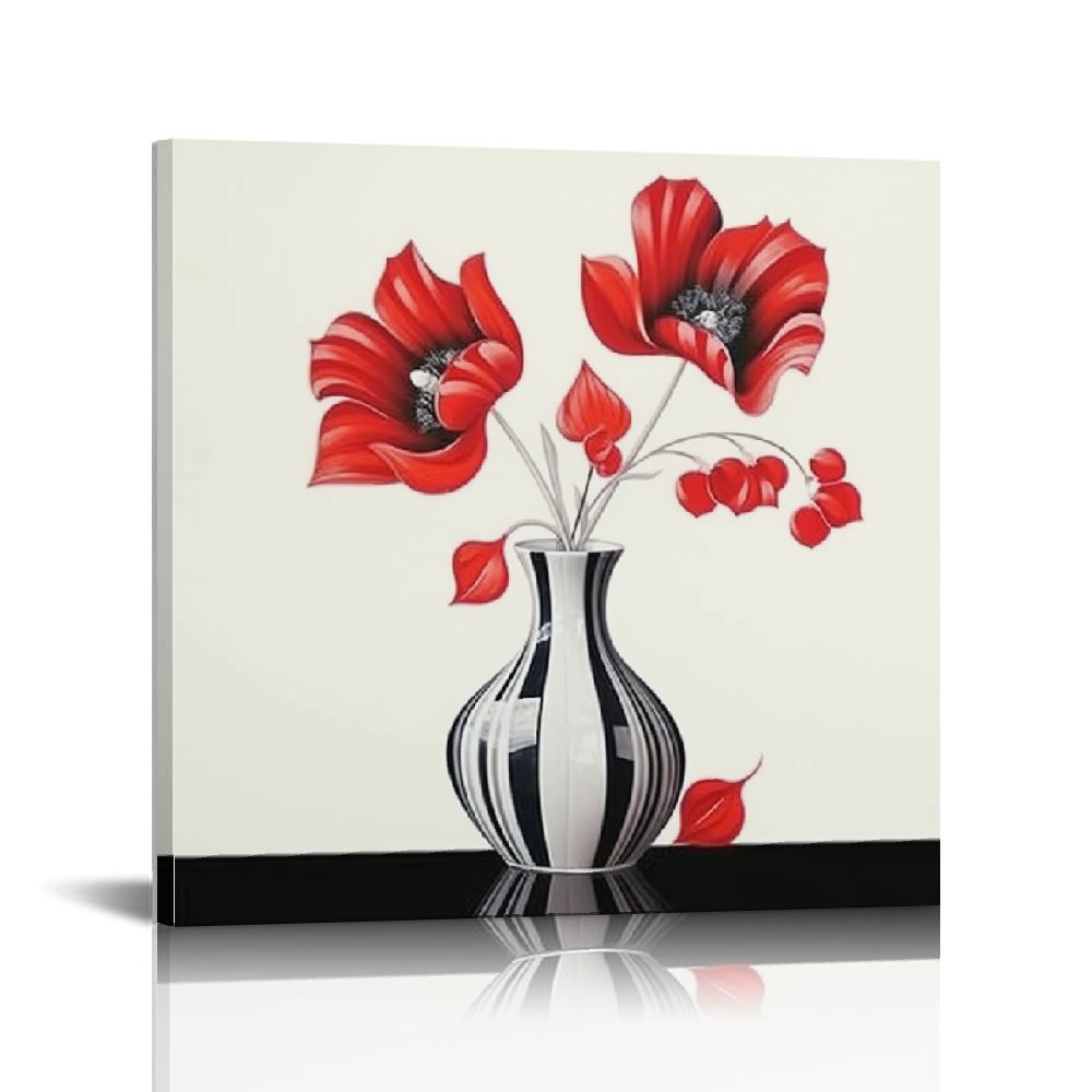 C04-GENYS Abstract Red Flower Canvas Wall Art Still Life Canvas ...